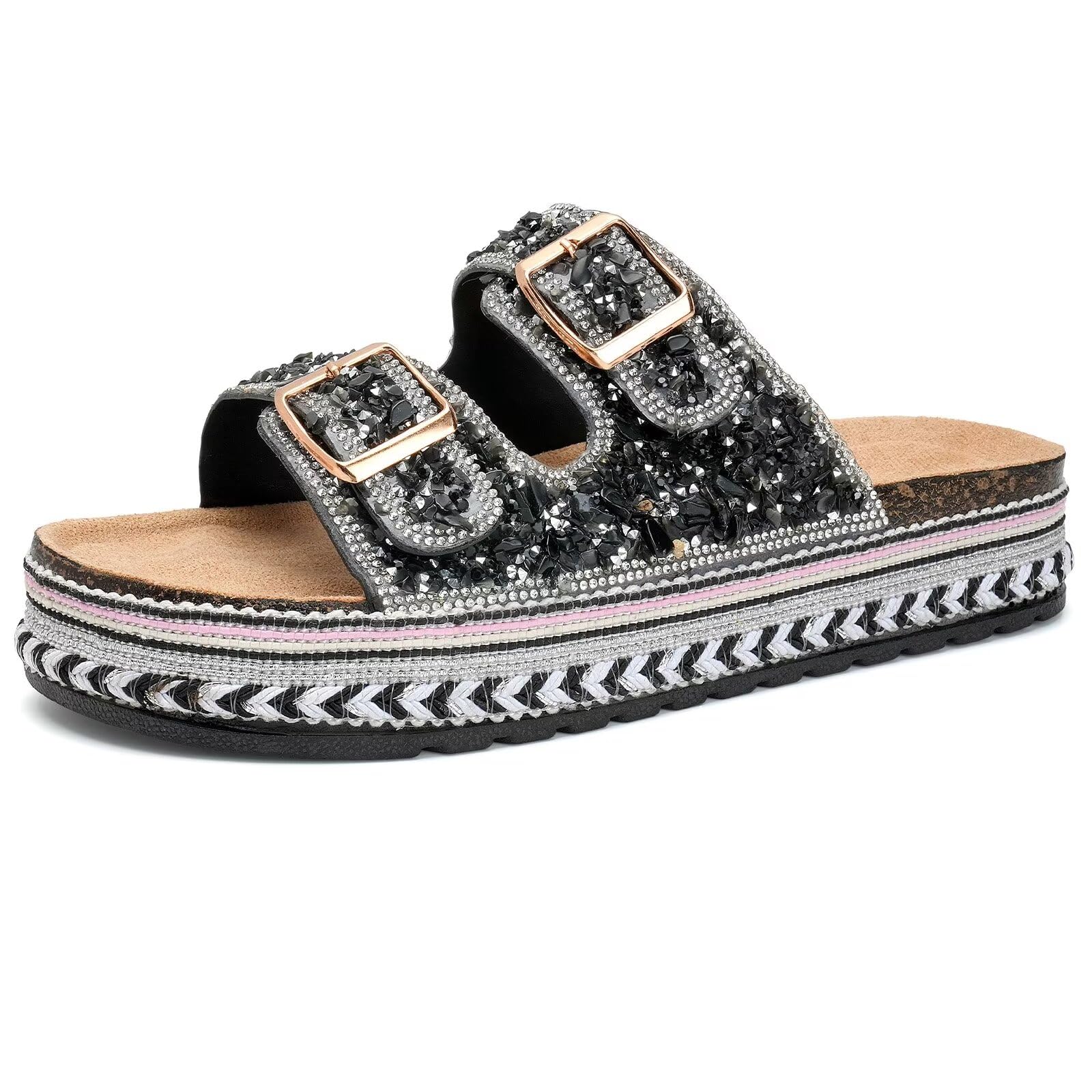 Torotto Womens Slides with Cork Footbed Open Toe Adjustable Webbing ...