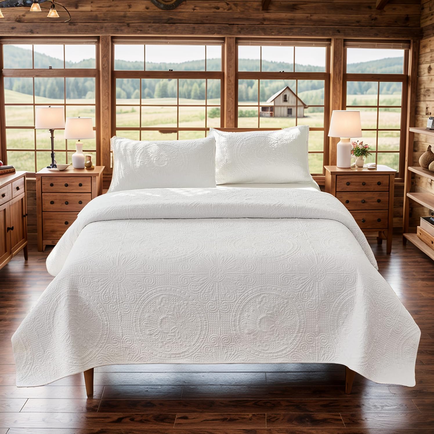 Amazon.com: Brandream White Quilt Set Queen Size Cotton Bedspreads Boho ...