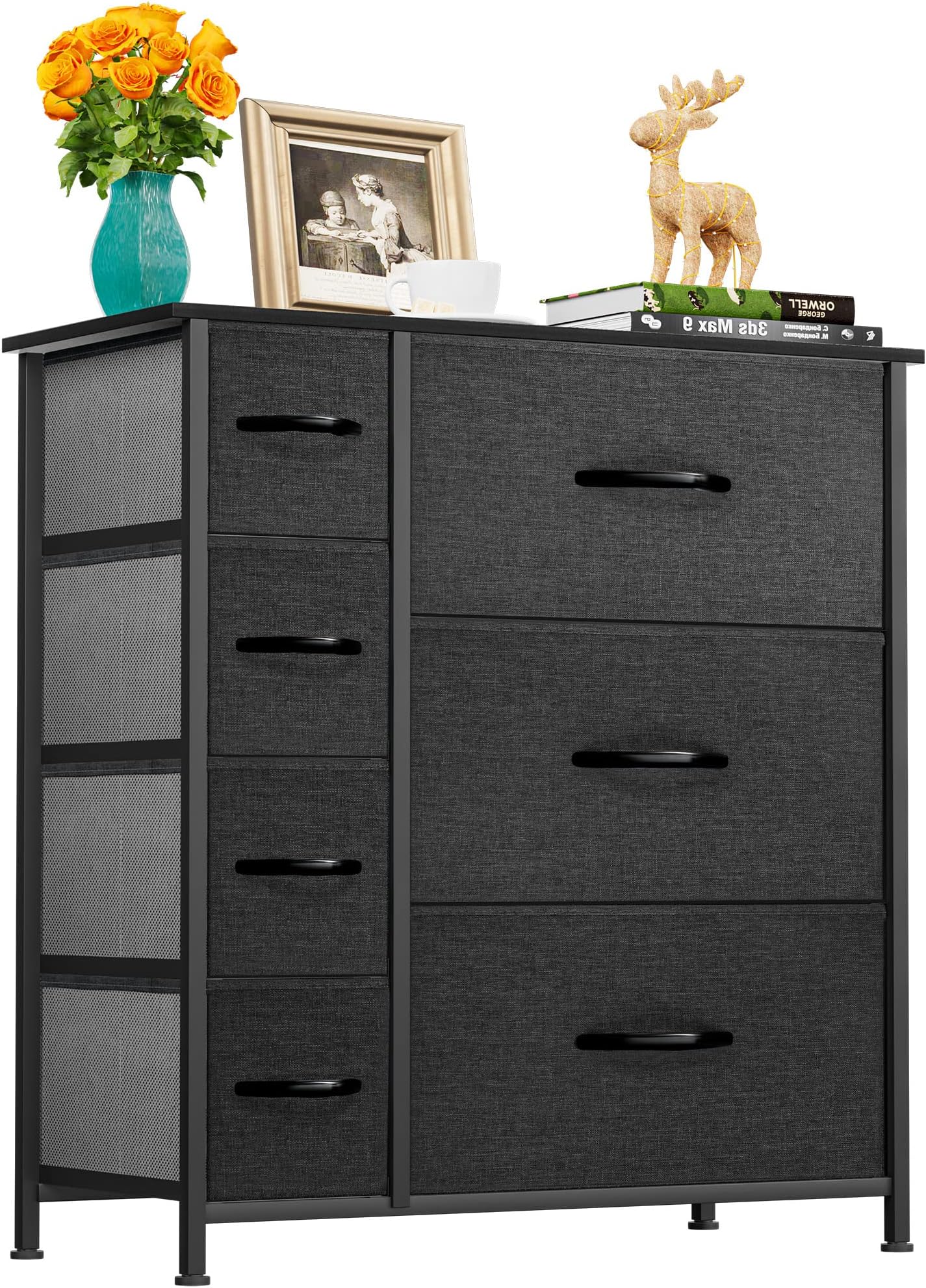 Amazon.com: HOMCOM 5-Drawer Fabric Dresser Tower, 4-Tier Storage ...
