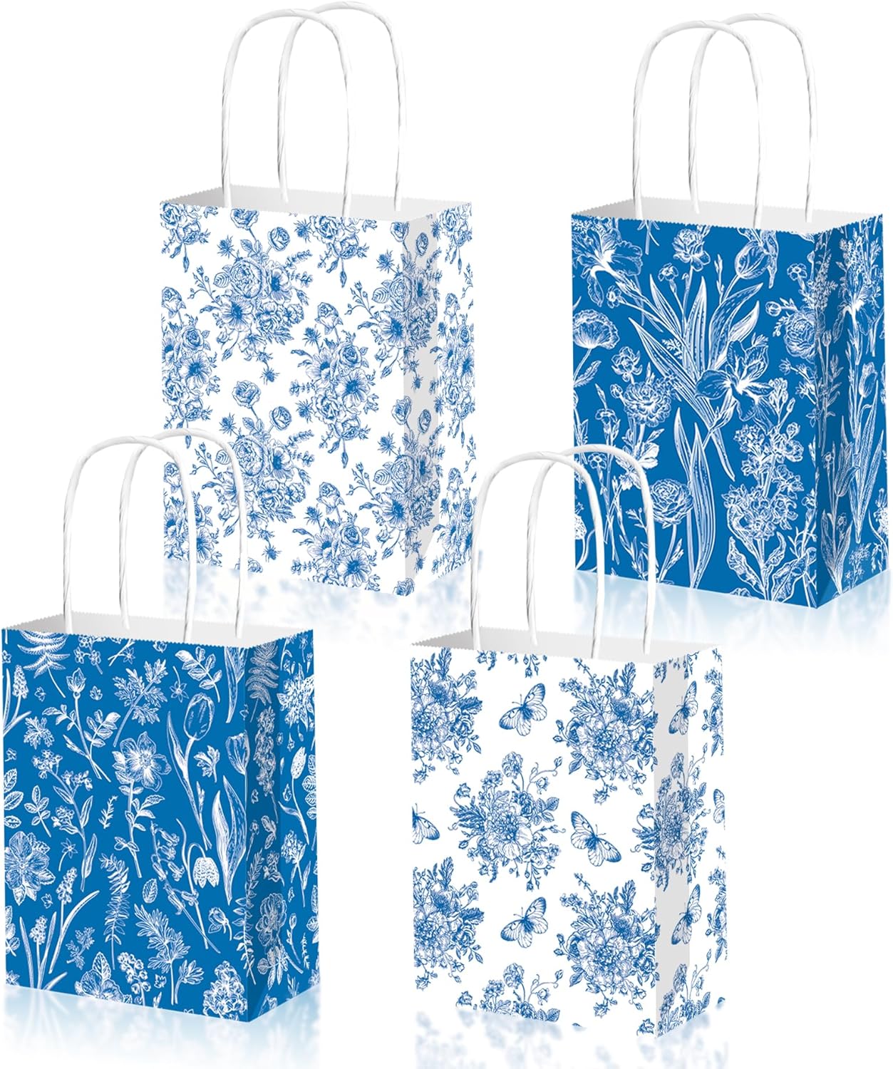 Amazon.com: VstarOne 12 Pcs Floral Gift Bags Blue White Paper Party ...