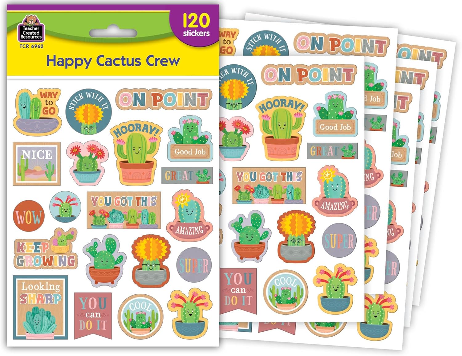 Amazon.com : Teacher Created Resources Happy Cactus Crew Stickers ...