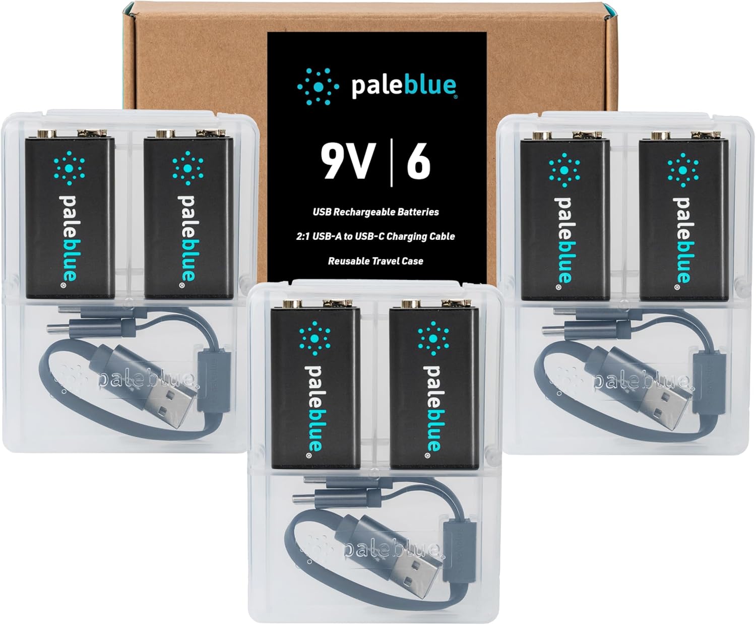 Amazon.com: paleblue USB Rechargeable 9V Batteries (6-Pack) - 4500mWh ...