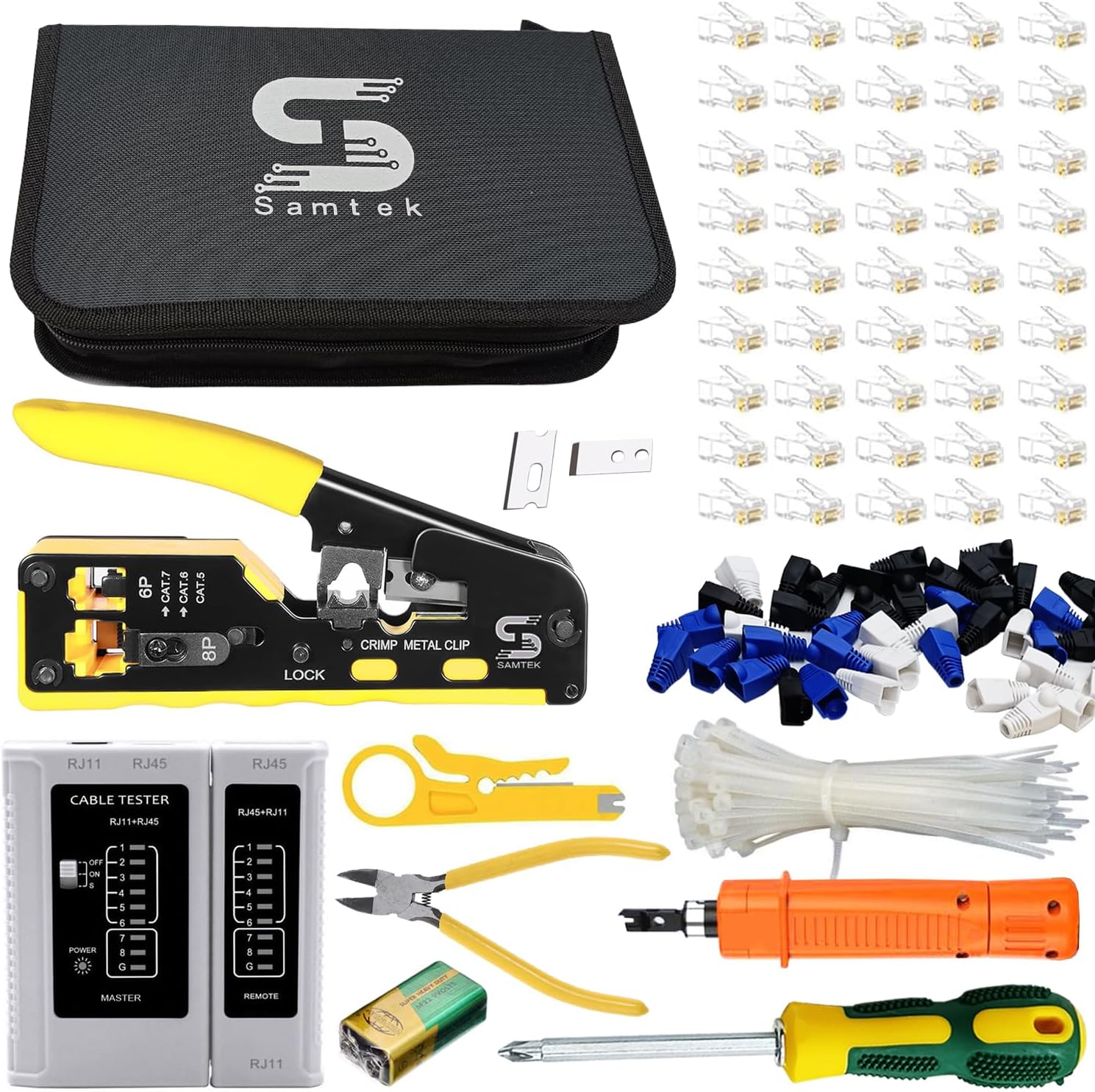 RJ45 Crimp Tool Kit, All in One Pass Through Ethernet Crimping Tool for ...