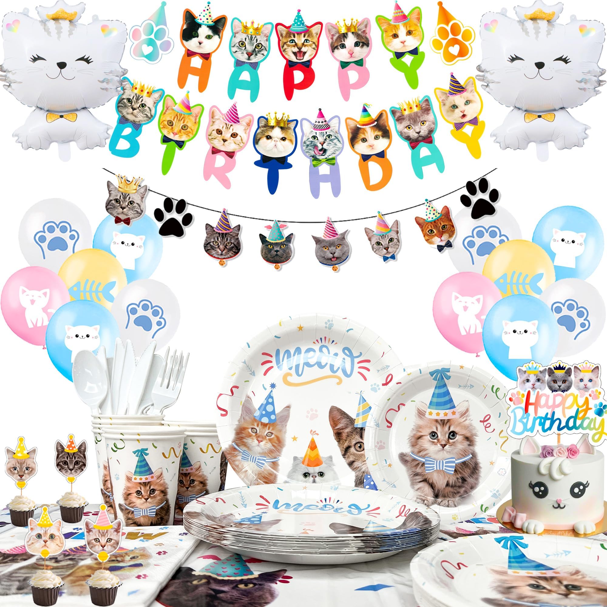 Amazon.com: Cat Birthday Rainbow Banner Pet Theme Children's Birthday ...