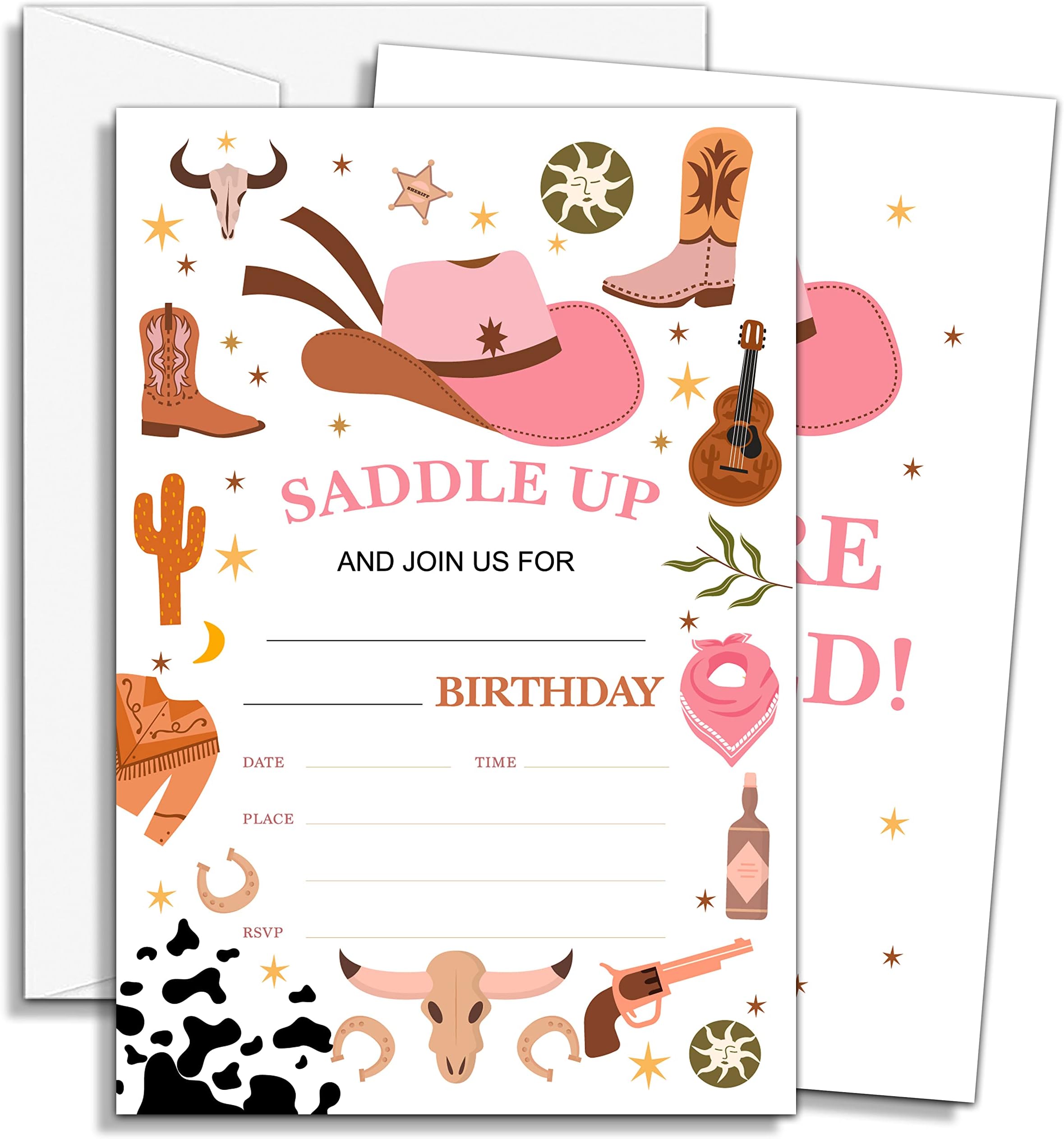 Amazon.com : AEHIE 20 Sets Cowgirl Birthday Party Invitations With ...