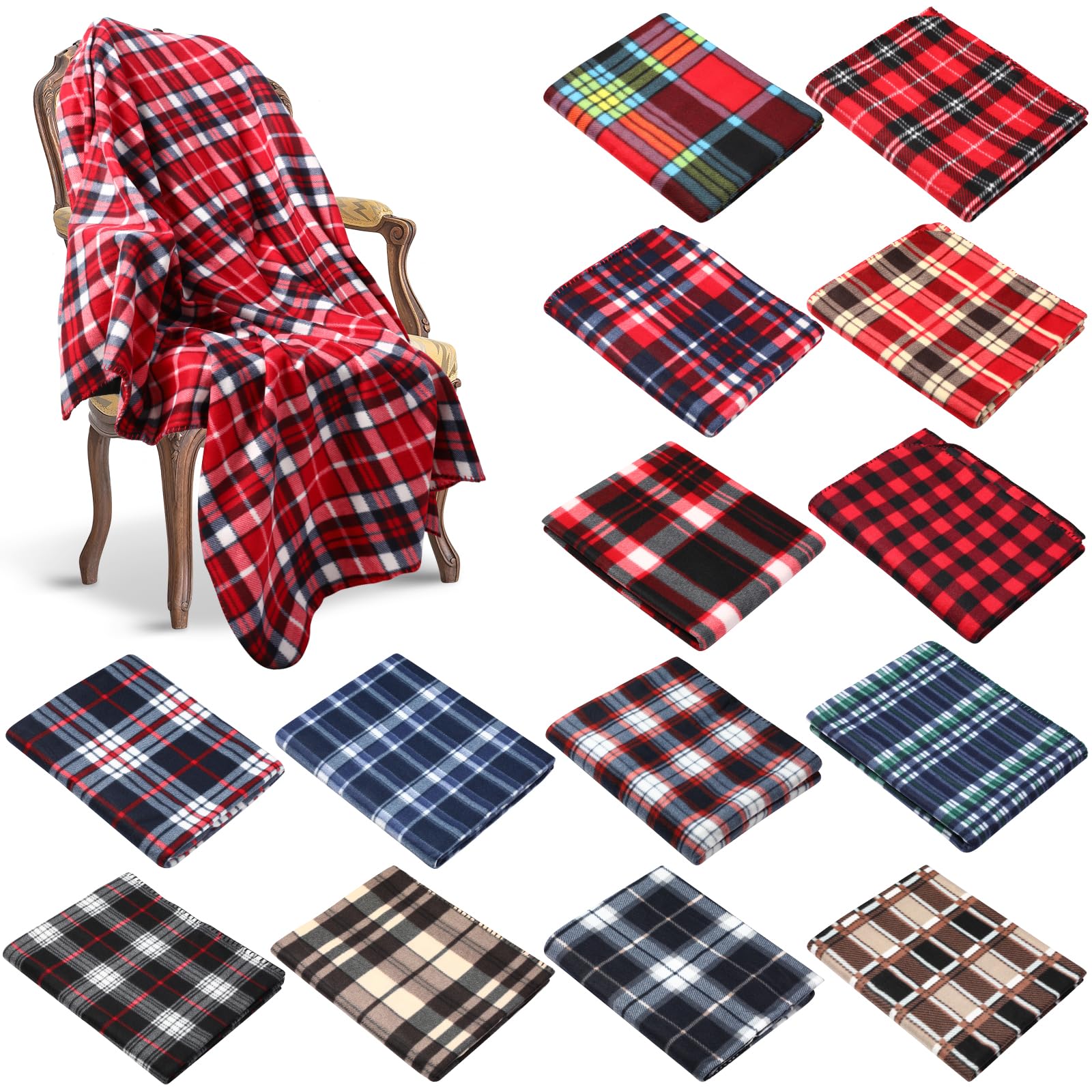Amazon.com: 15 Pcs Christmas Holiday Buffalo Plaid Blanket Bulk for ...