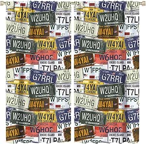 Amazon.com: USA Blackout Curtains Window, Retro Auto License Plates ...
