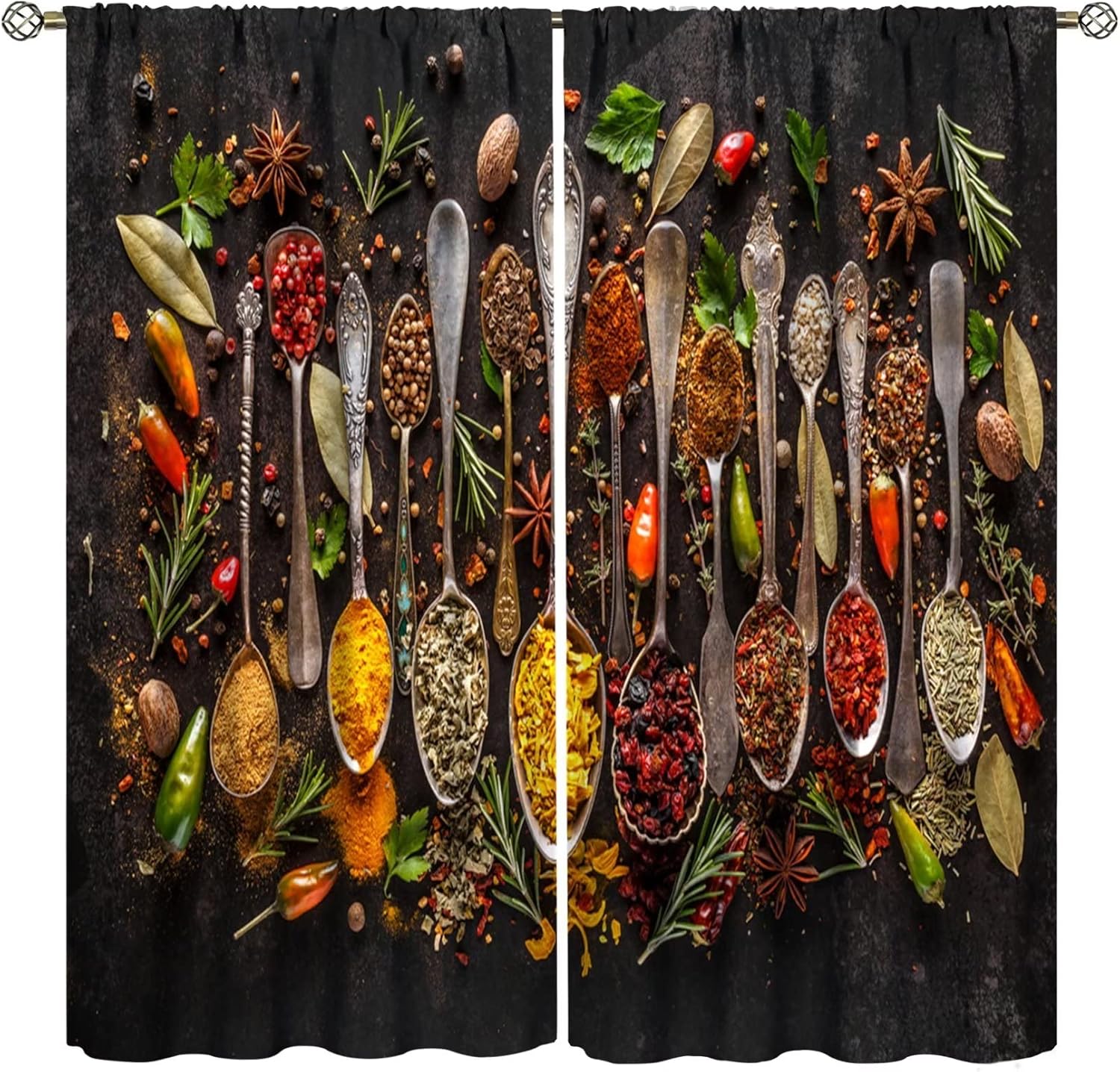 Amazon.com: Spice Kitchen Curtains,Herbs Spices Spices Chili Seasoning ...