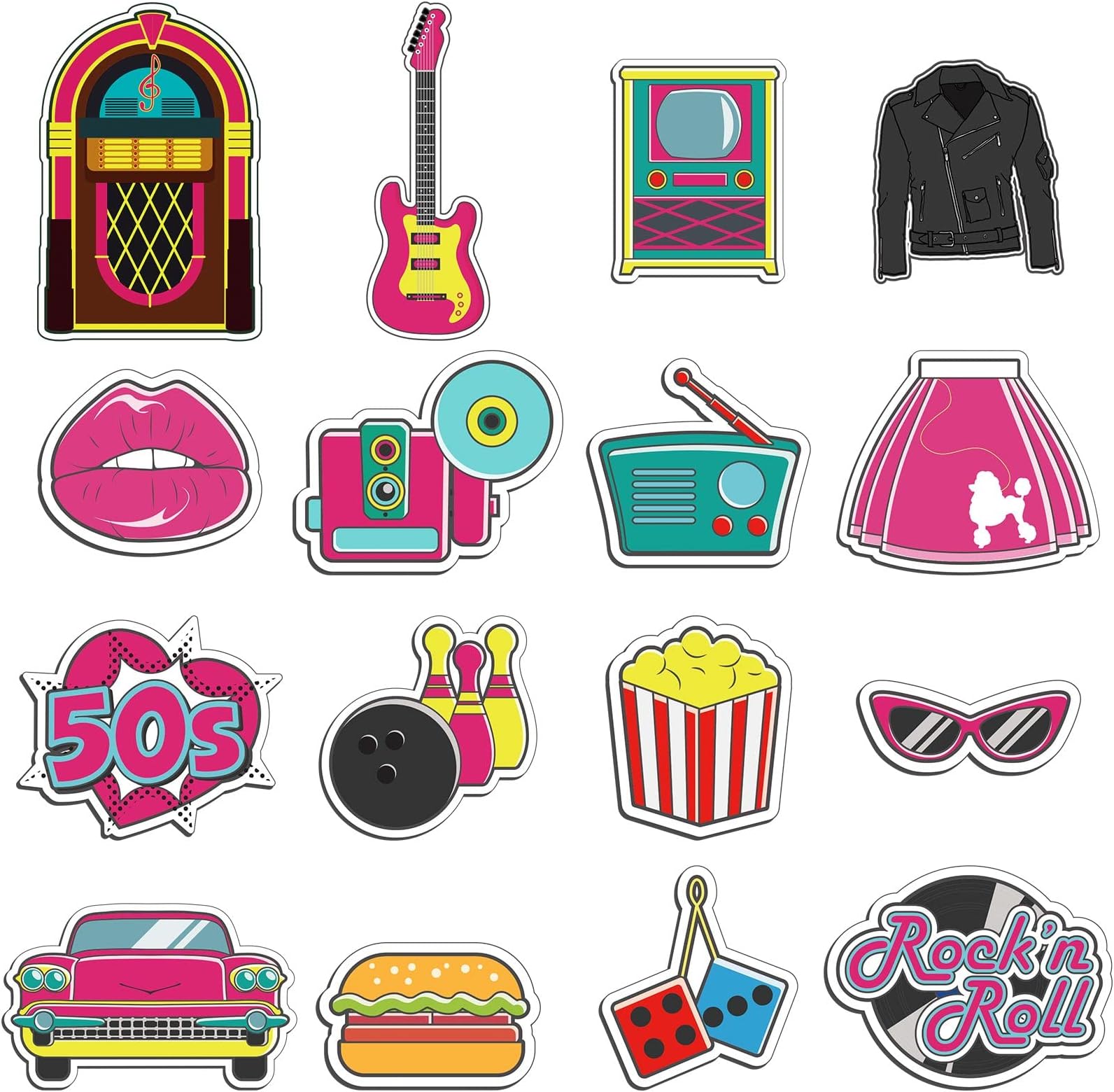 Amazon.com: 48 Pcs 50s Decorating Cutouts Rock and Roll 1950s Party ...