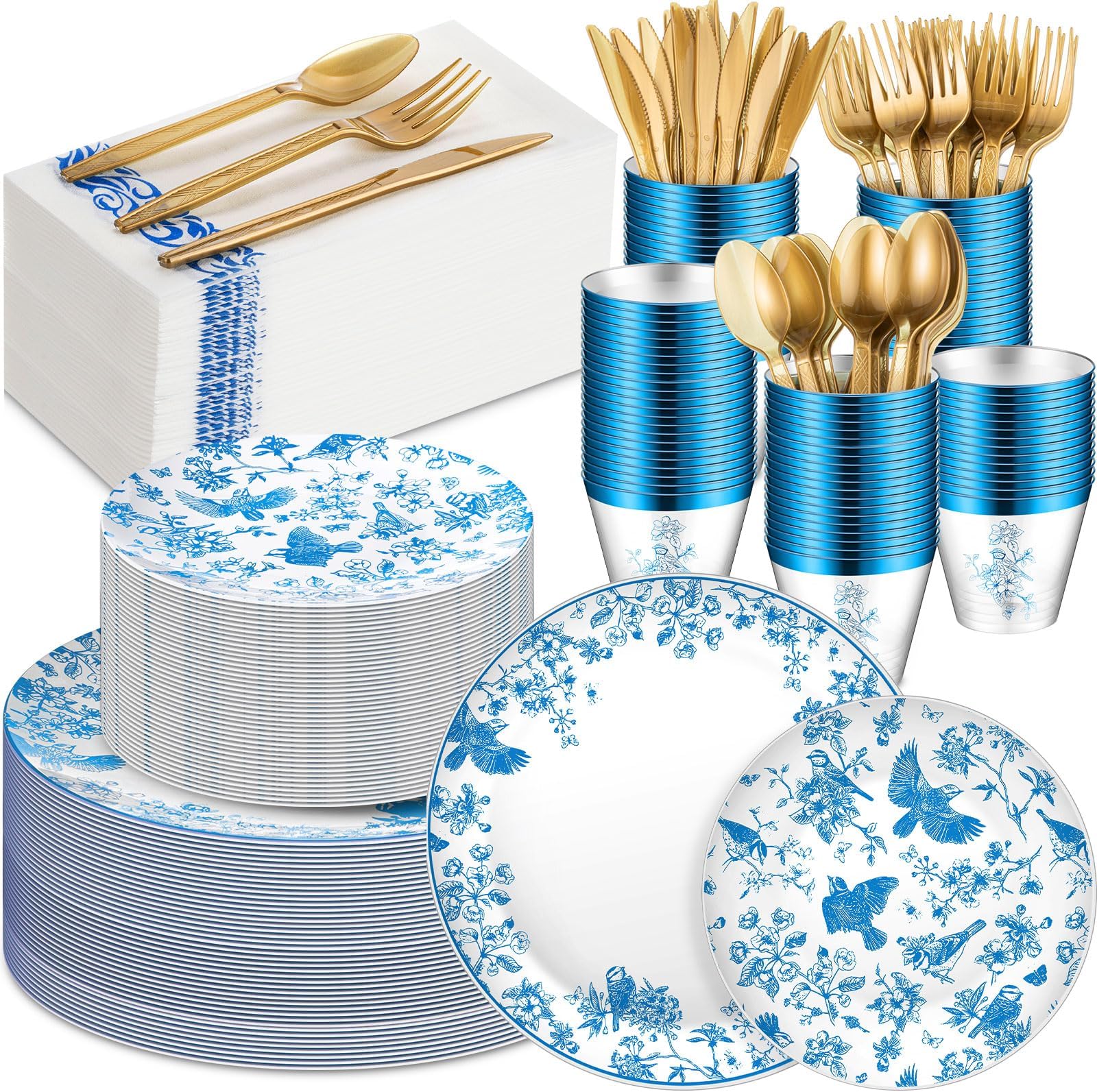 Amazon.com: Sunnychicc 175 Pcs Floral Plastic Plates Set for 25 Guests ...