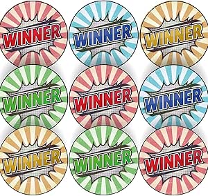 144 Colourful Prize Winner Stickers - 30mm Glossy Reward Stickers for ...