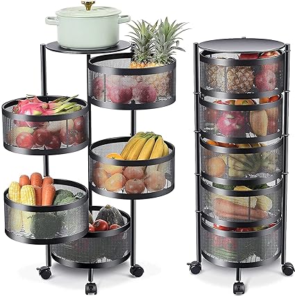 JSAAH Kitchen Rotating Fruit & Vegetable Basket Portable Storage Rack ...