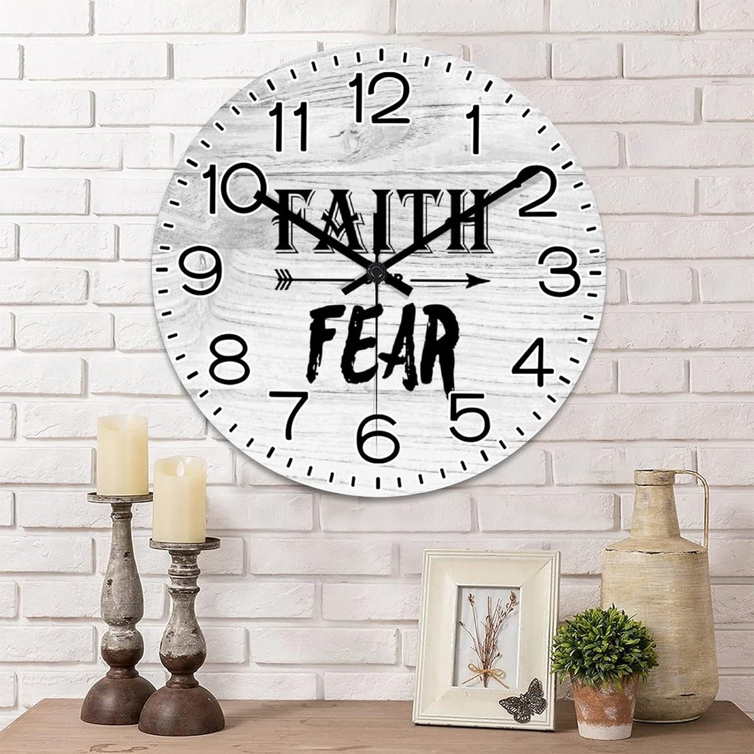 Amazon.com: Mighun Faith Over Fear Christian Wall Clock Motivational ...