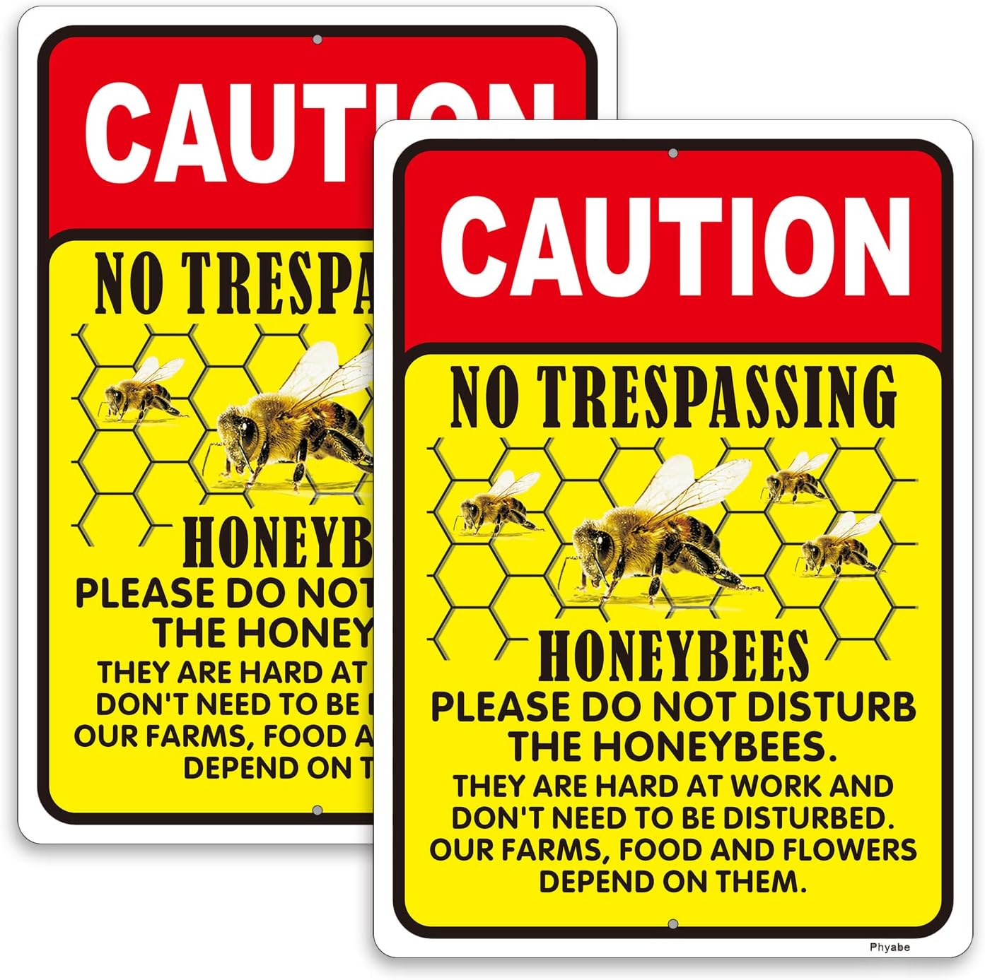Phyabe Caution No Trespassing Honeybees Sign, 2 Pack 10 x 14 inch Metal ...