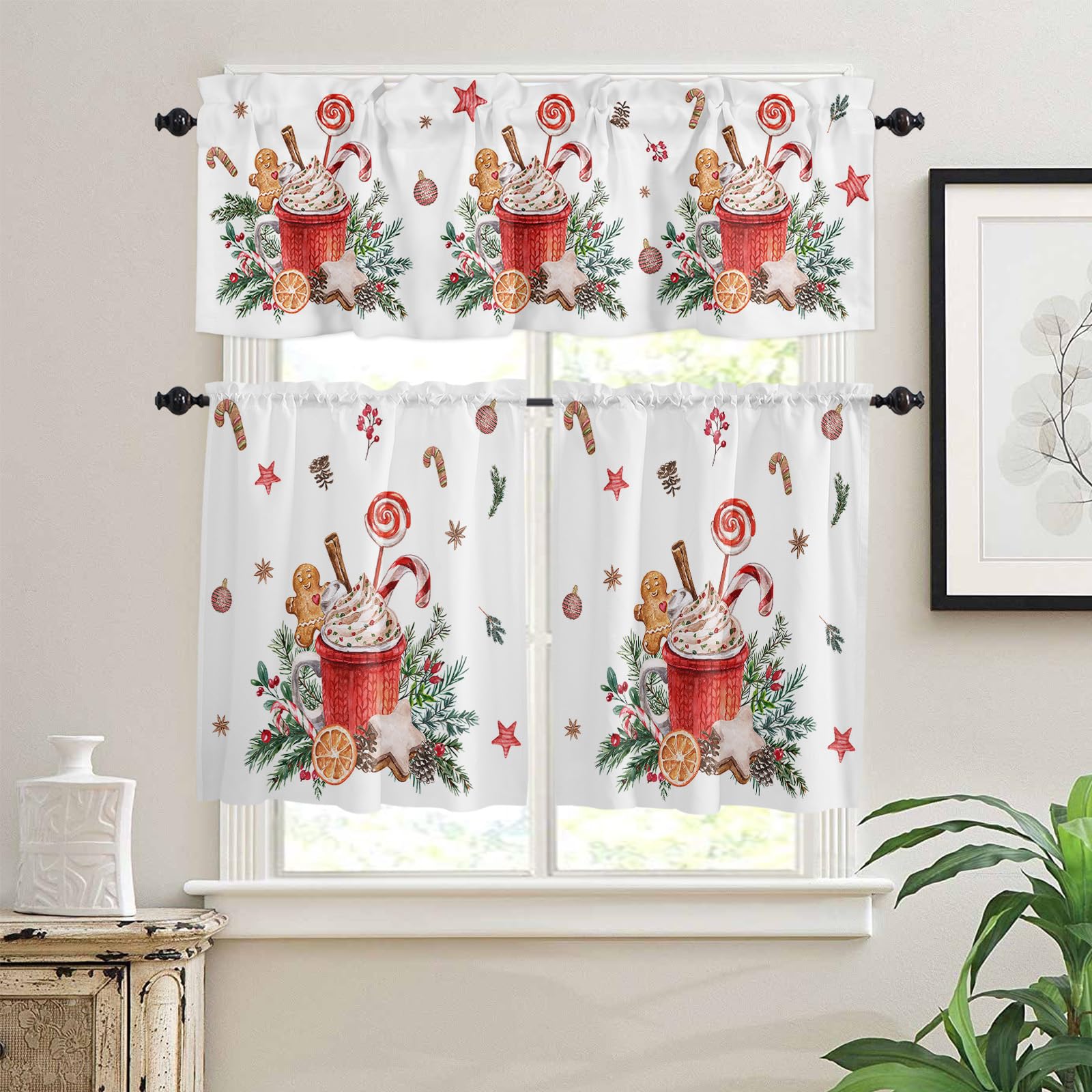 Amazon.com: Christmas Kitchen Curtains and Valances Set Gingerbread Man ...