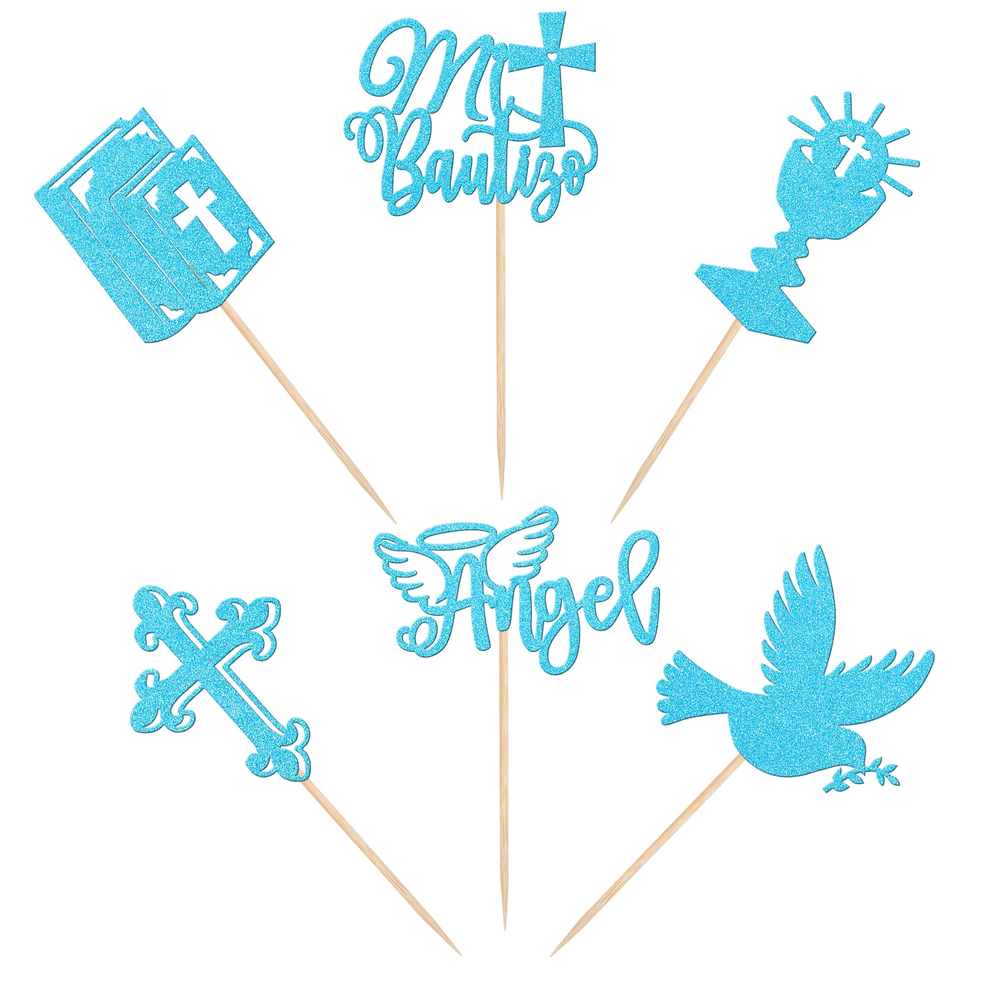 Snapklik.com : 24 PCS Blue Mi Bautizo Cupcake Toppers Glitter Angel God ...