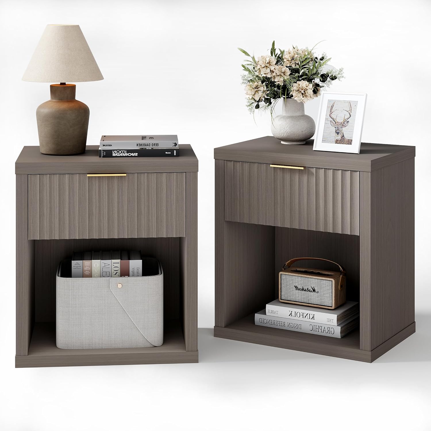 Amazon.com: Eclatara Large Night Stand Set 2: Mid Century Modern ...