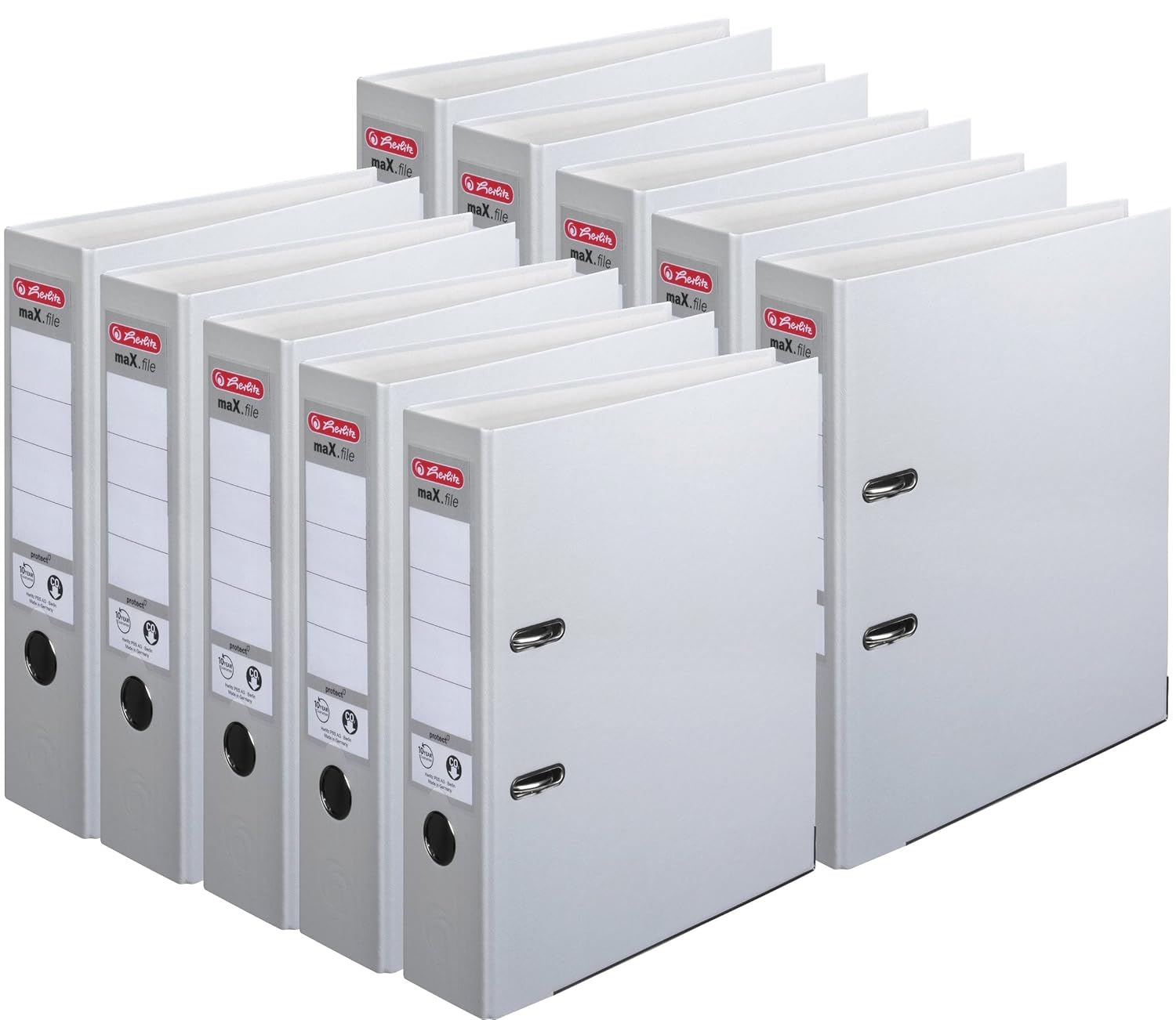 Herlitz Ordner maX.file protect A4, 8 cm breit (10er Pack | grau ...