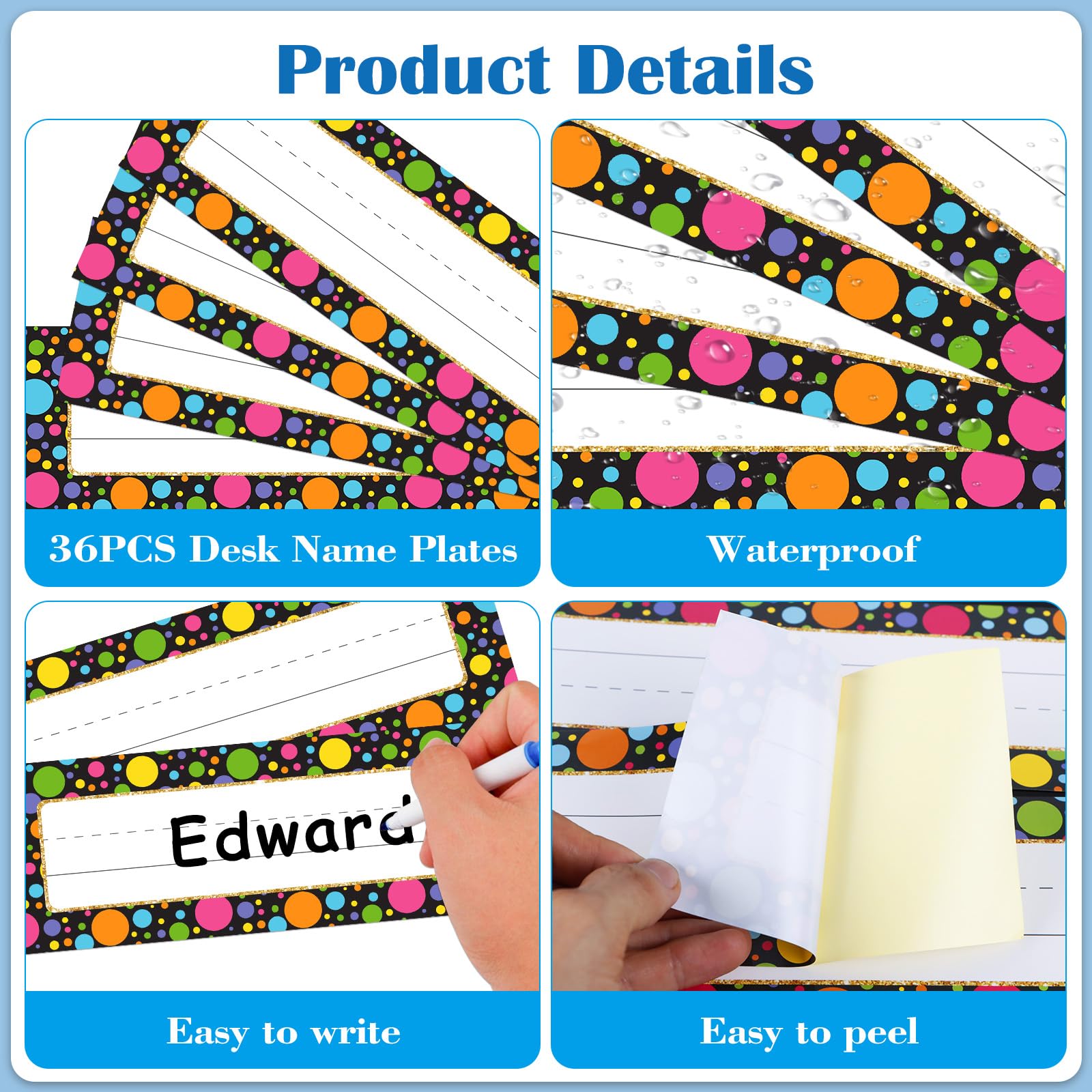 Snapklik.com : Name Tags For Classroom Desks - 36Pcs Watercolor Dots ...