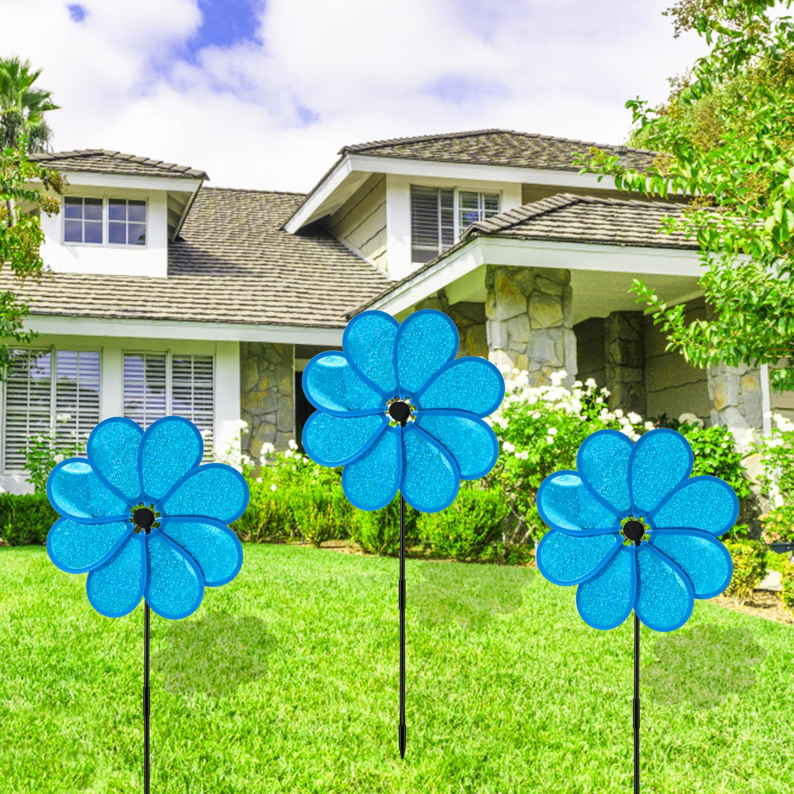 Snapklik.com : 4PCS Flower Wind Spinner Sparkly Lawn Pinwheel 11.8 Inch ...