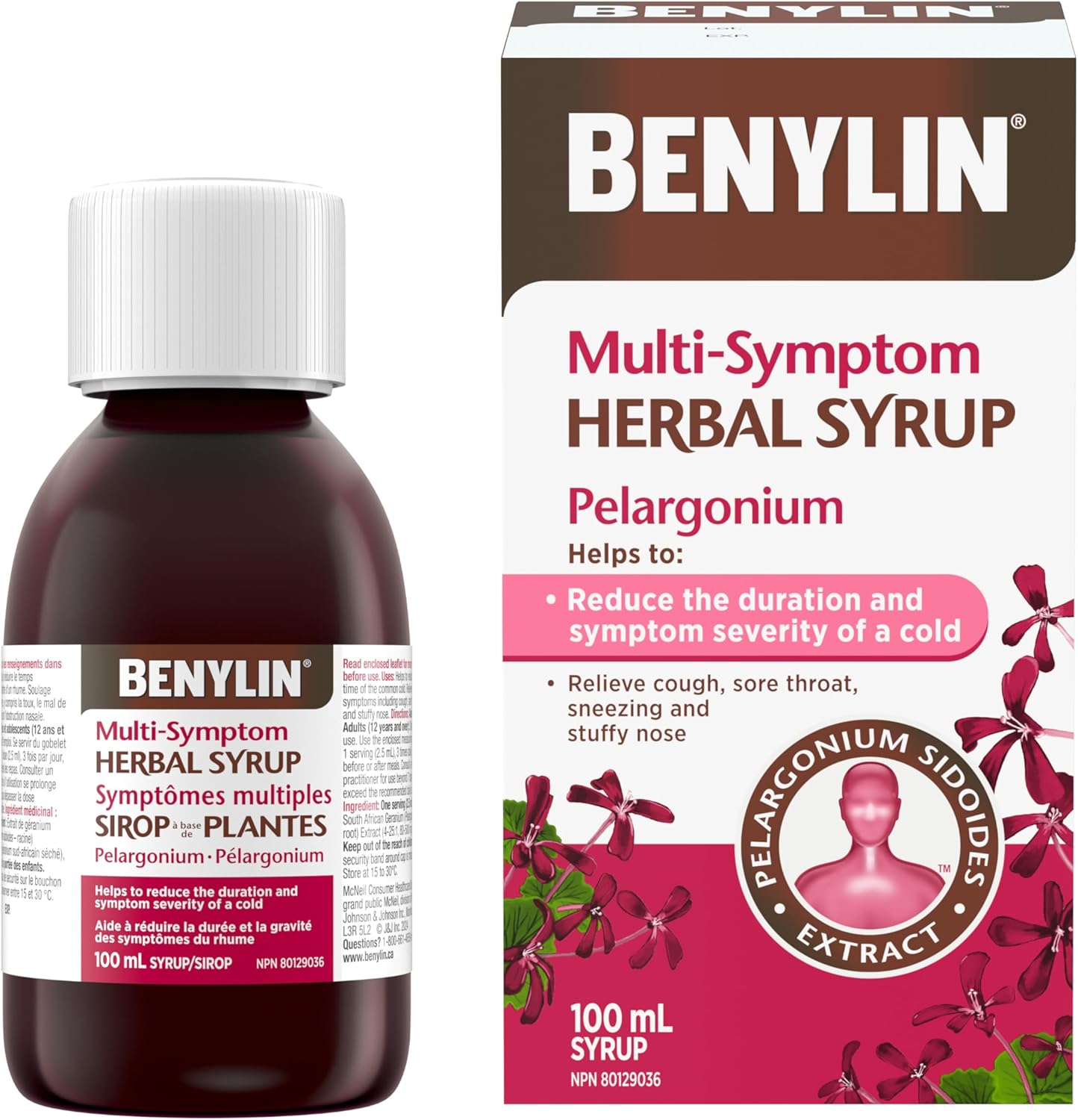 Benylin Multi-Symptom Herbal Syrup, Cough Suppressant, Sore Throat ...