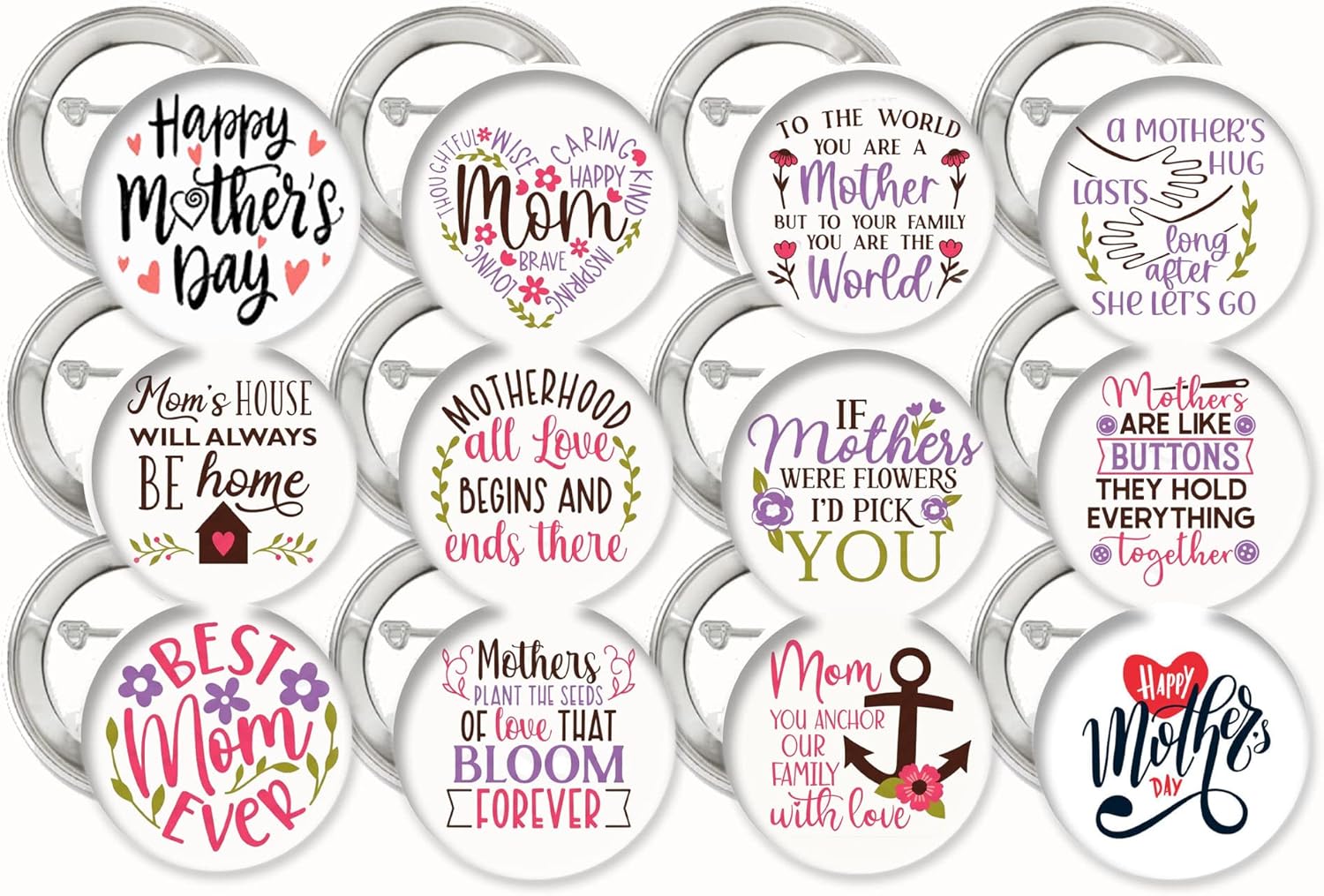 Amazon.com: Generic Best Mom Ever Phrases Buttons Pins, 12 pcs - Purple ...