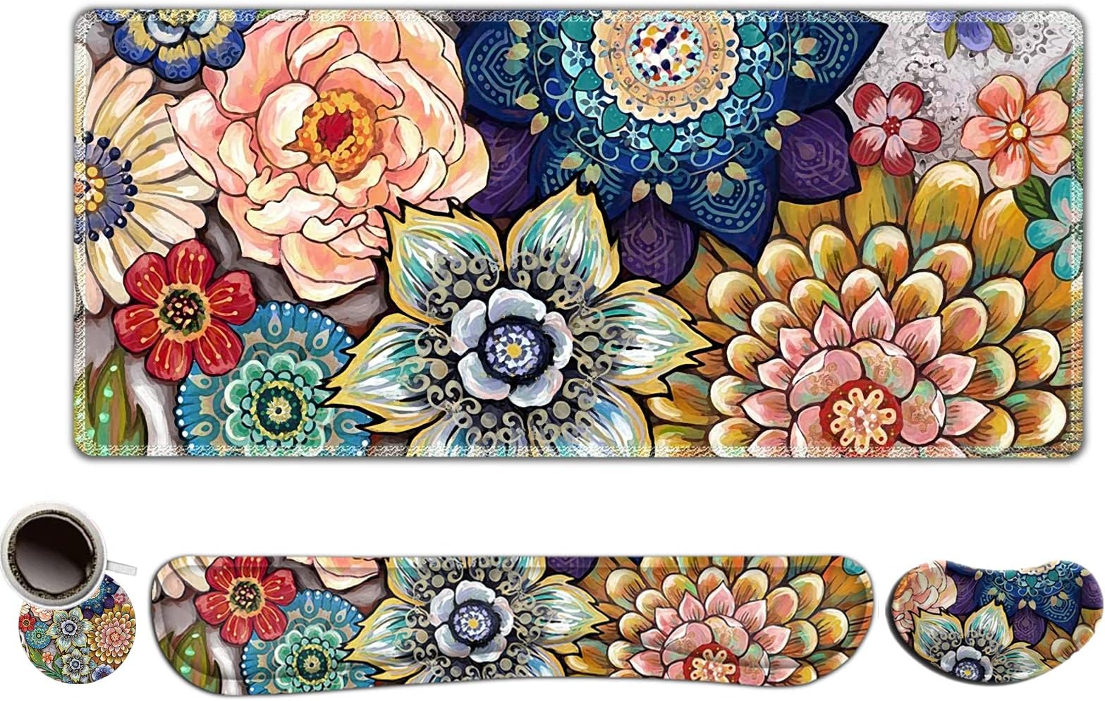 Amazon.com : iLeadon Ergonomic Mouse Pad Set, Boho Desk Mat + Mouse Pad ...