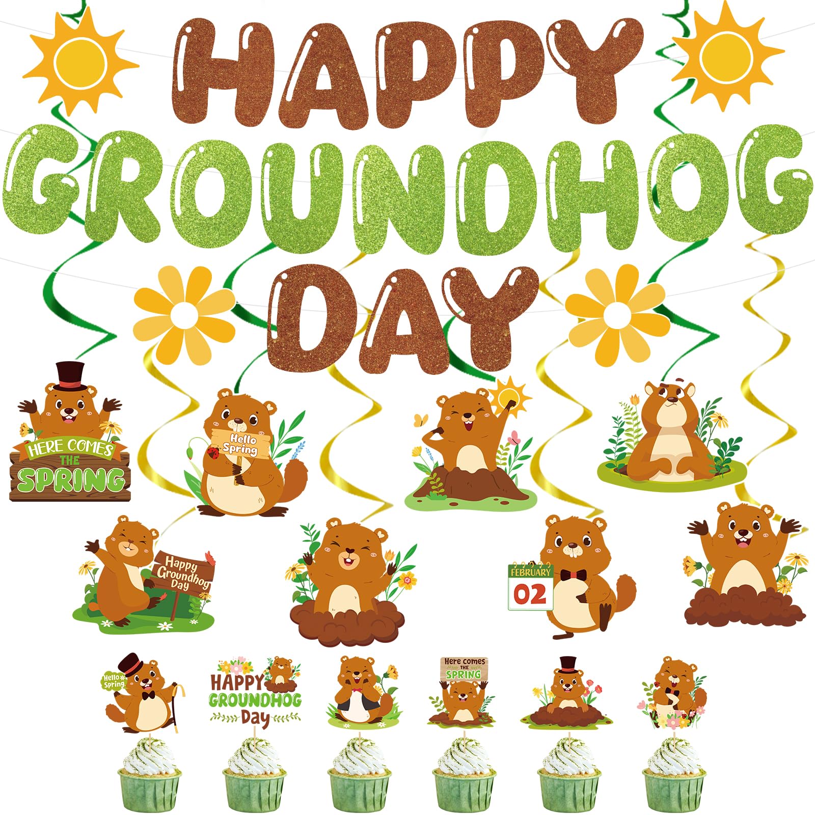 Amazon.com: Happy Groundhog Day Banner Decorations - 23 Pcs Cute ...