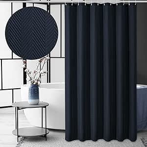 Amazon.com: Gibelle Navy Blue Shower Curtain, 3D Embossed Textured Herringbone Fabric Shower ...