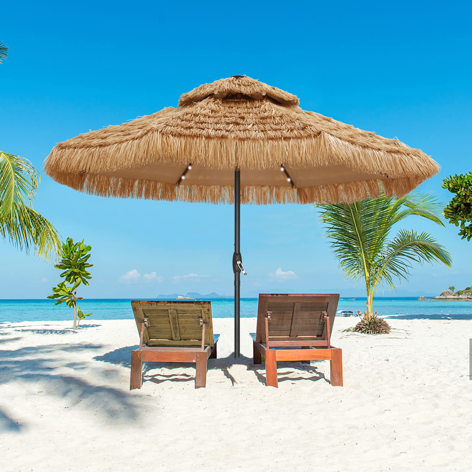 Amazon.com : GDY 9 FT 32 LED Hula Thatched Tiki Umbrella, Hawaiian ...