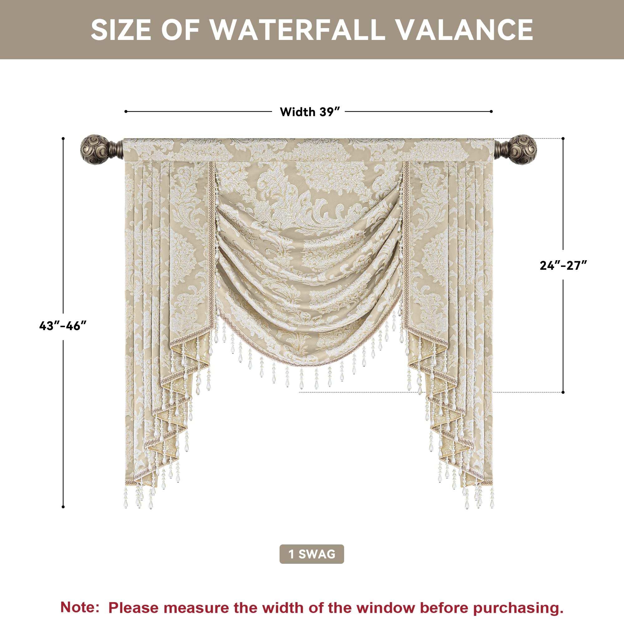 Loom and Mill Luxury Jacquard Waterfall Valance for Living Room ...