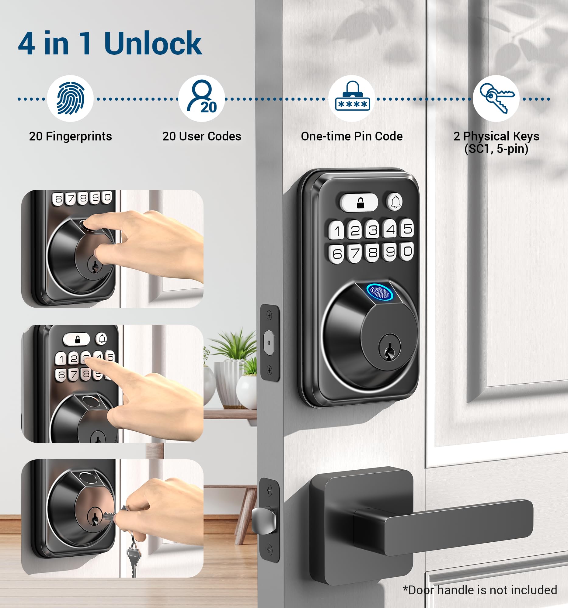 Snapklik.com : TEEHO Fingerprint Keyless Entry Door Lock