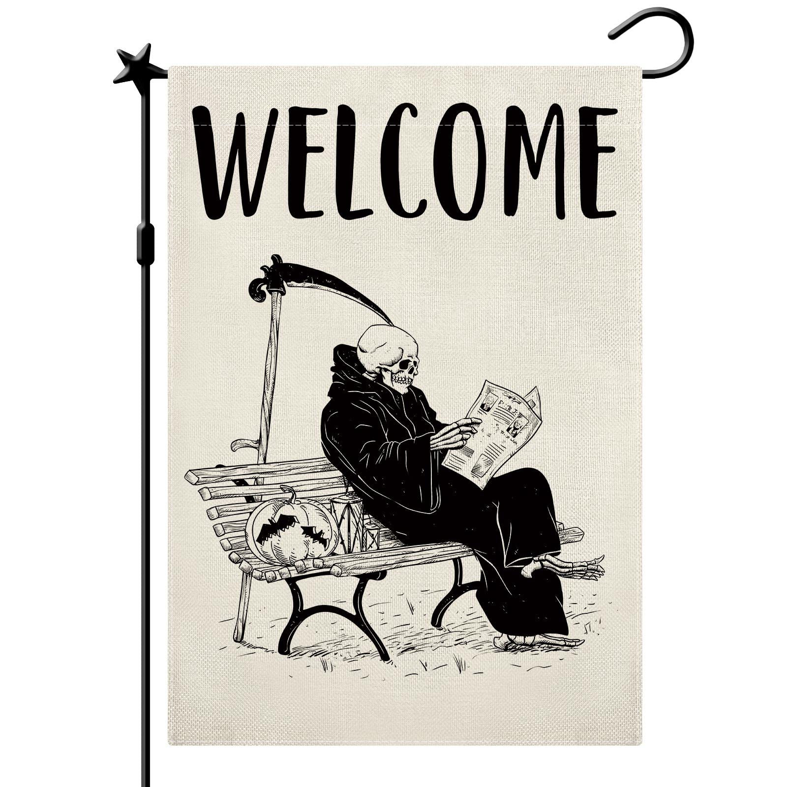 CMEGKE Grim Reaper Welcome Garden Flag Grim Reaper Flags Skeleton Flags ...