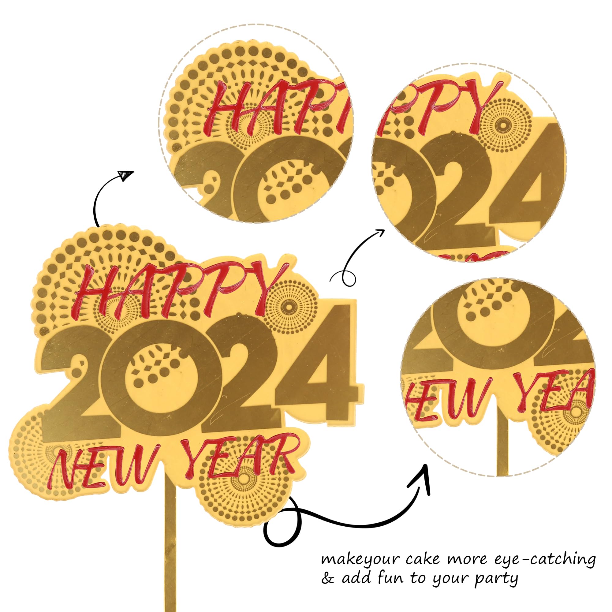 Snapklik.com : 1 PCS Acrylic 2024 Happy New Year Cake Topper Cheers To ...