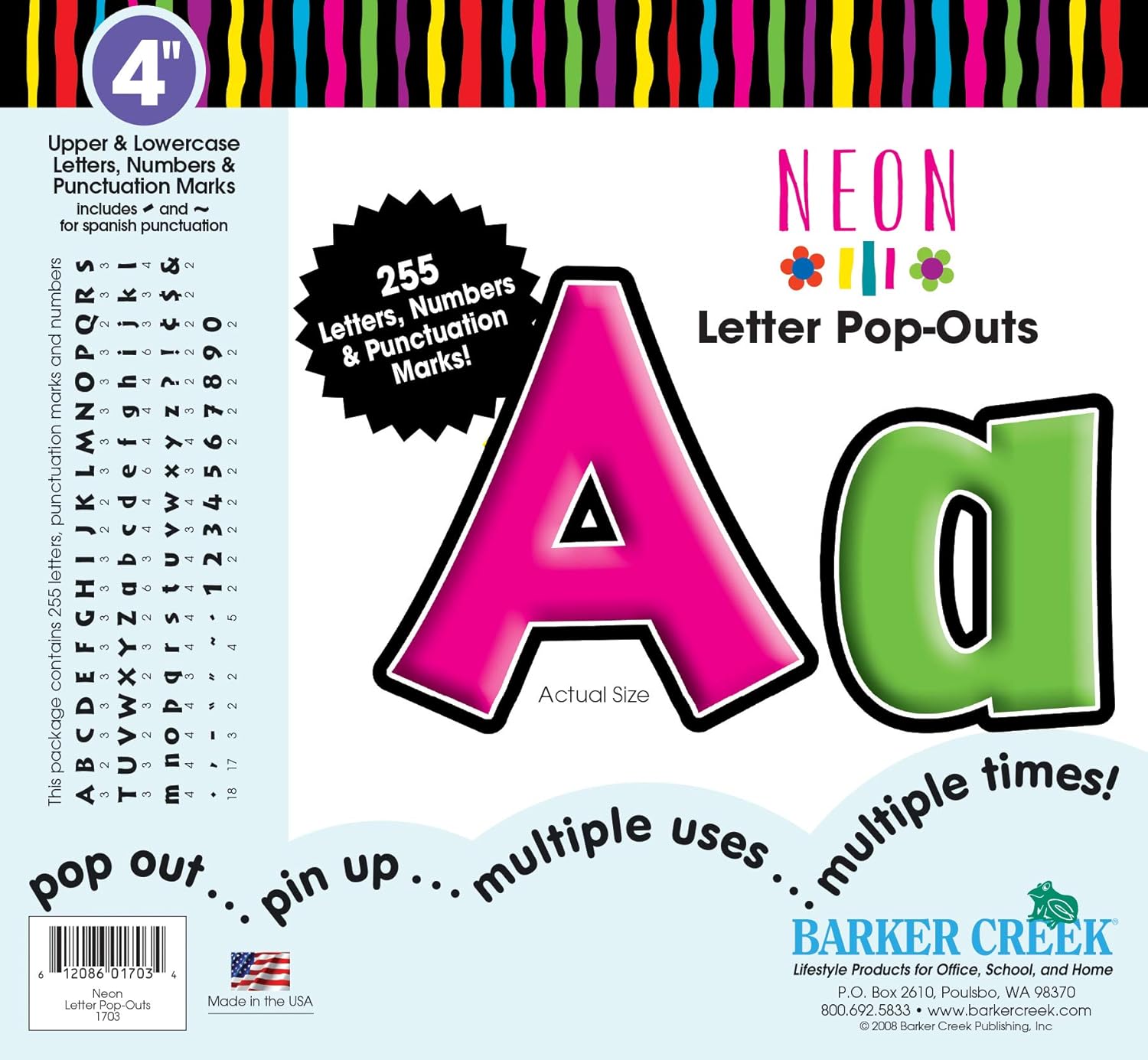 Amazon.com: Barker Creek Letter Pop-Outs, 4 Inch, Neon, Set of 255 ...