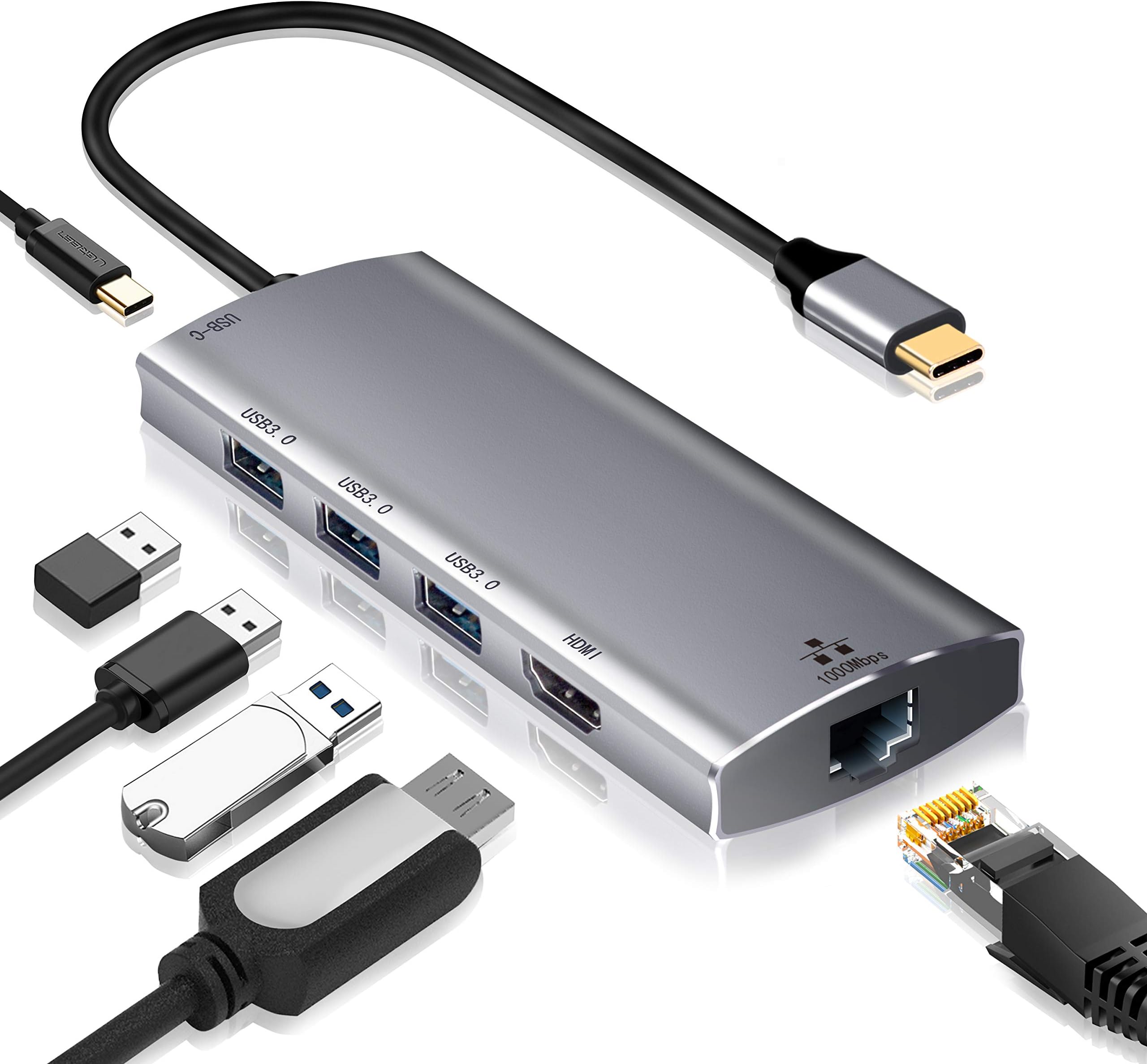 Amazon.com: USB C Hub Ethernet,4K USB C to HDMI Hub,8 IN1 Multi-Port ...