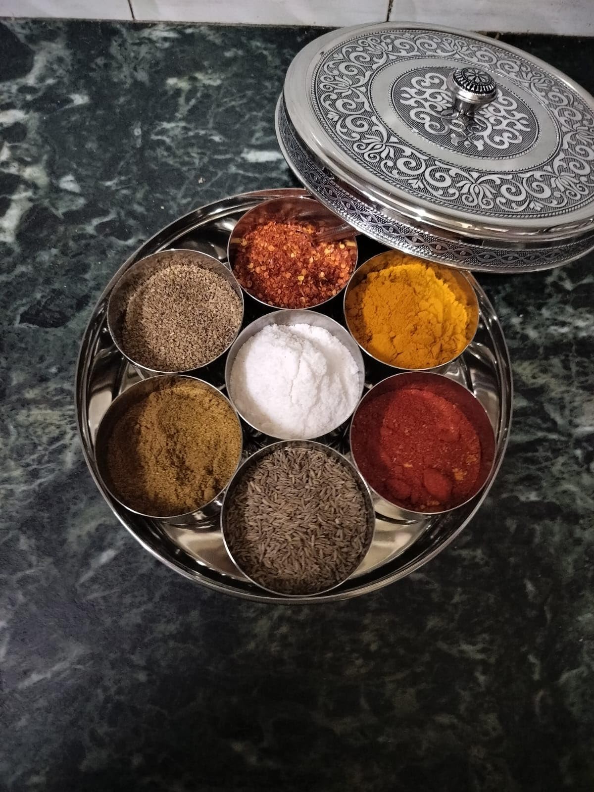 ShCraft Design Stainless Steel Masala Box for Kitchen Embossed Work ...