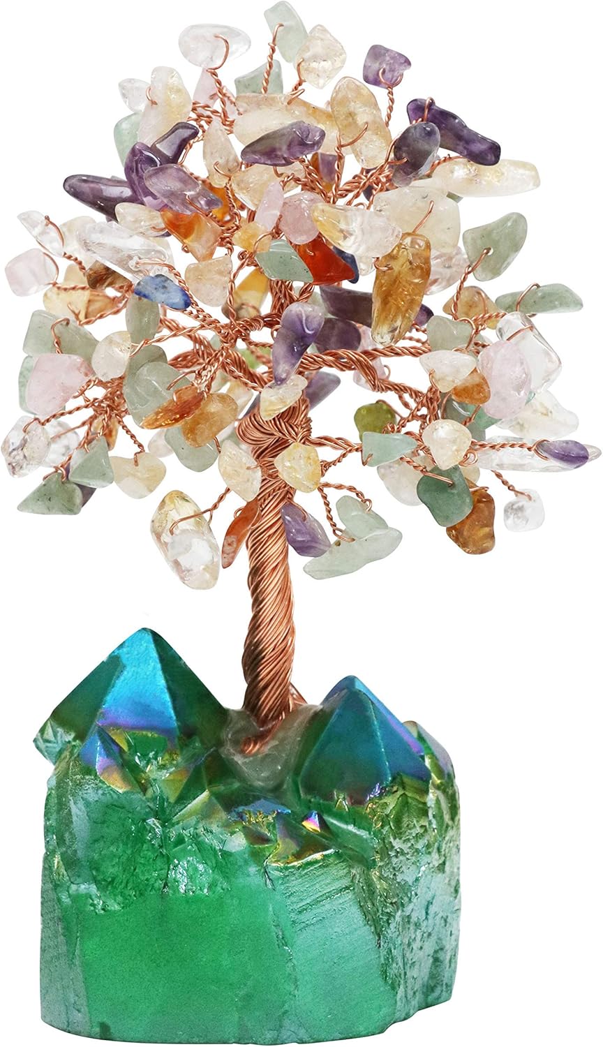 Crocon Seven Chakra Gemstone Money Tree | Feng Shui Bonsai with Green ...