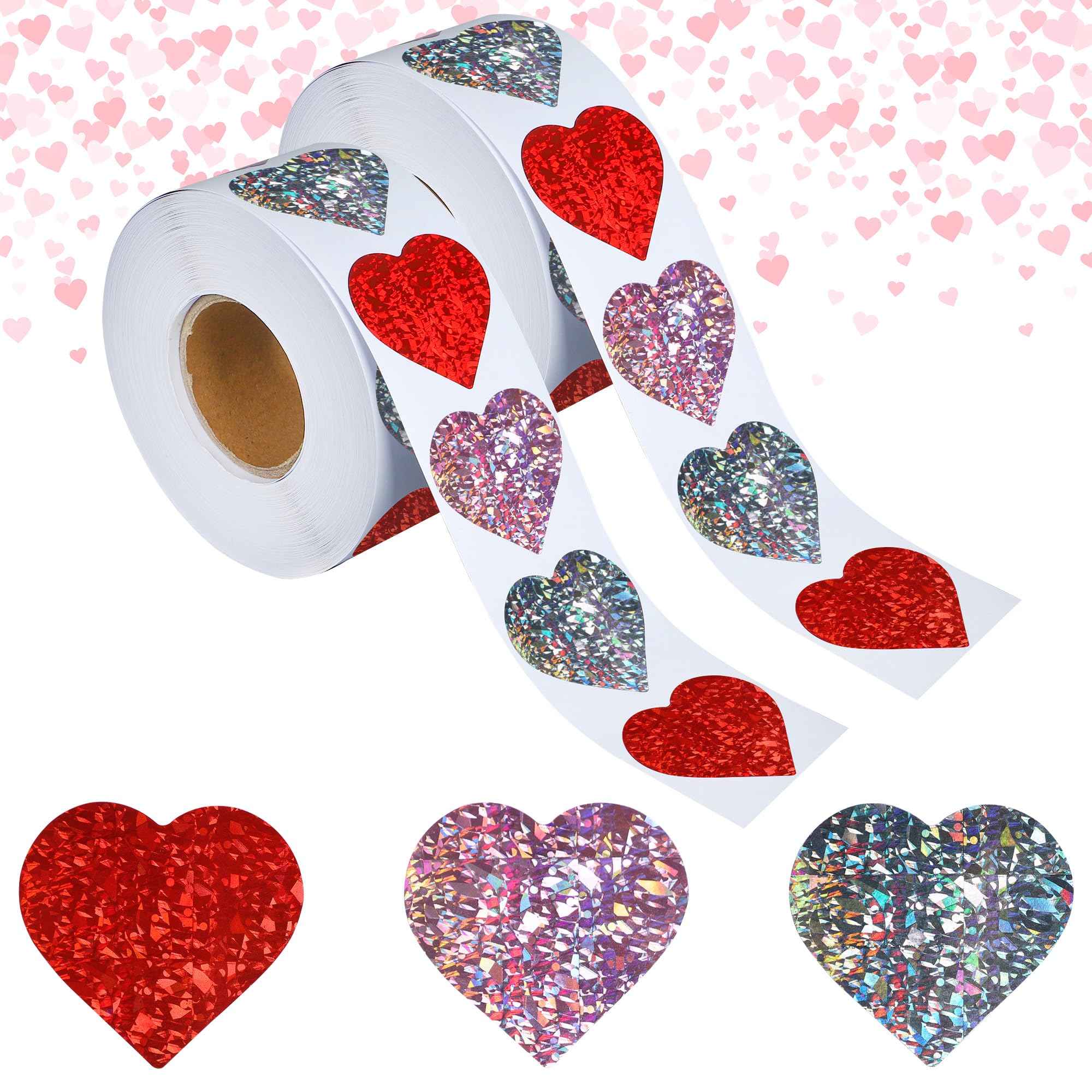 Amazon.com: 1200 Pcs Valentines Glitter Heart Stickers Roll 1.5" Heart ...