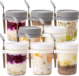 Amazon.com: Famyards 8 Pack Overnight Oats Containers with Airtight Lids and Spoons, 16 oz Glass ...