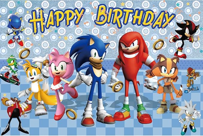 Sonic Birthday Fabric Banner Backdrop Sonic Hedgehog Birthday Party ...