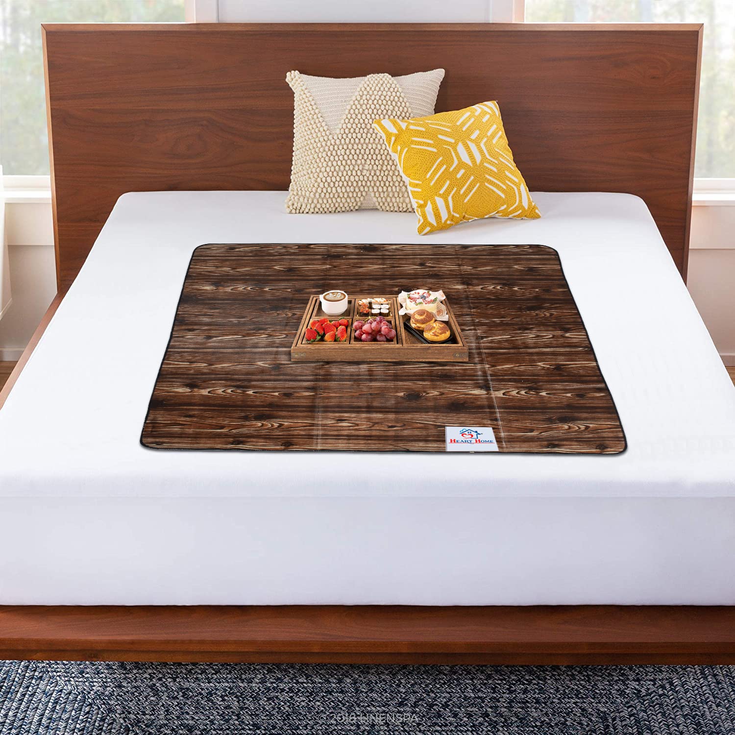 Heart Home PVC Wooden Print Both Sided Bed Server Food Mat, Bedsheet ...
