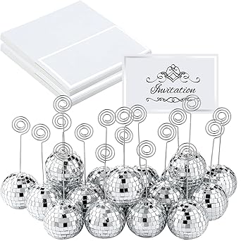 Amazon.com: 60 Pcs Disco Ball Table Number Holders Silver Place Card ...