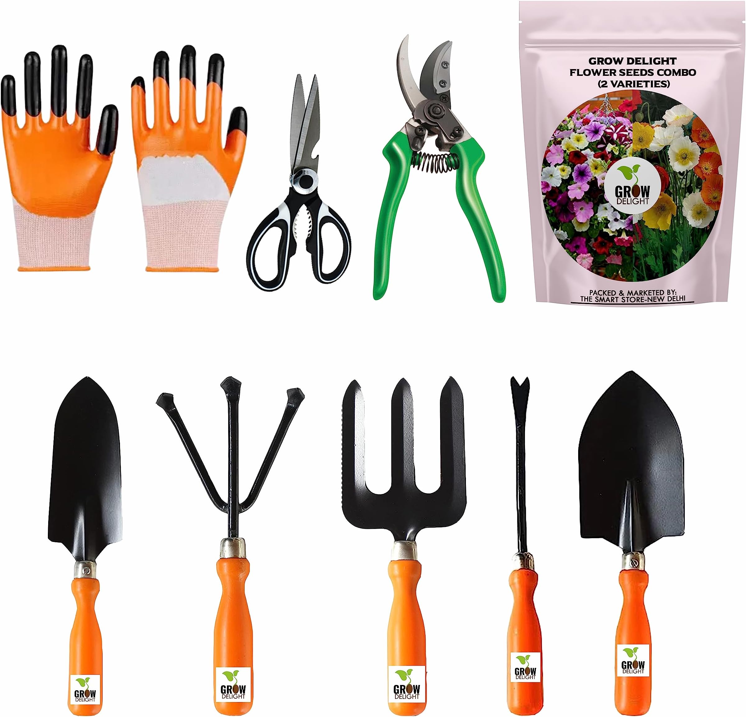 GROW DELIGHT Gardening Tools Kit-9 Pcs (Fork, Cultivator, Trowels ...