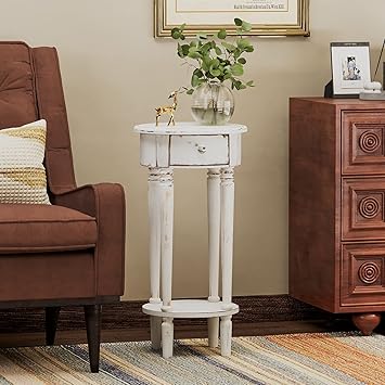 Amazon.com: COSIEST Tall End Table with Drawer, Round Nightstand ...