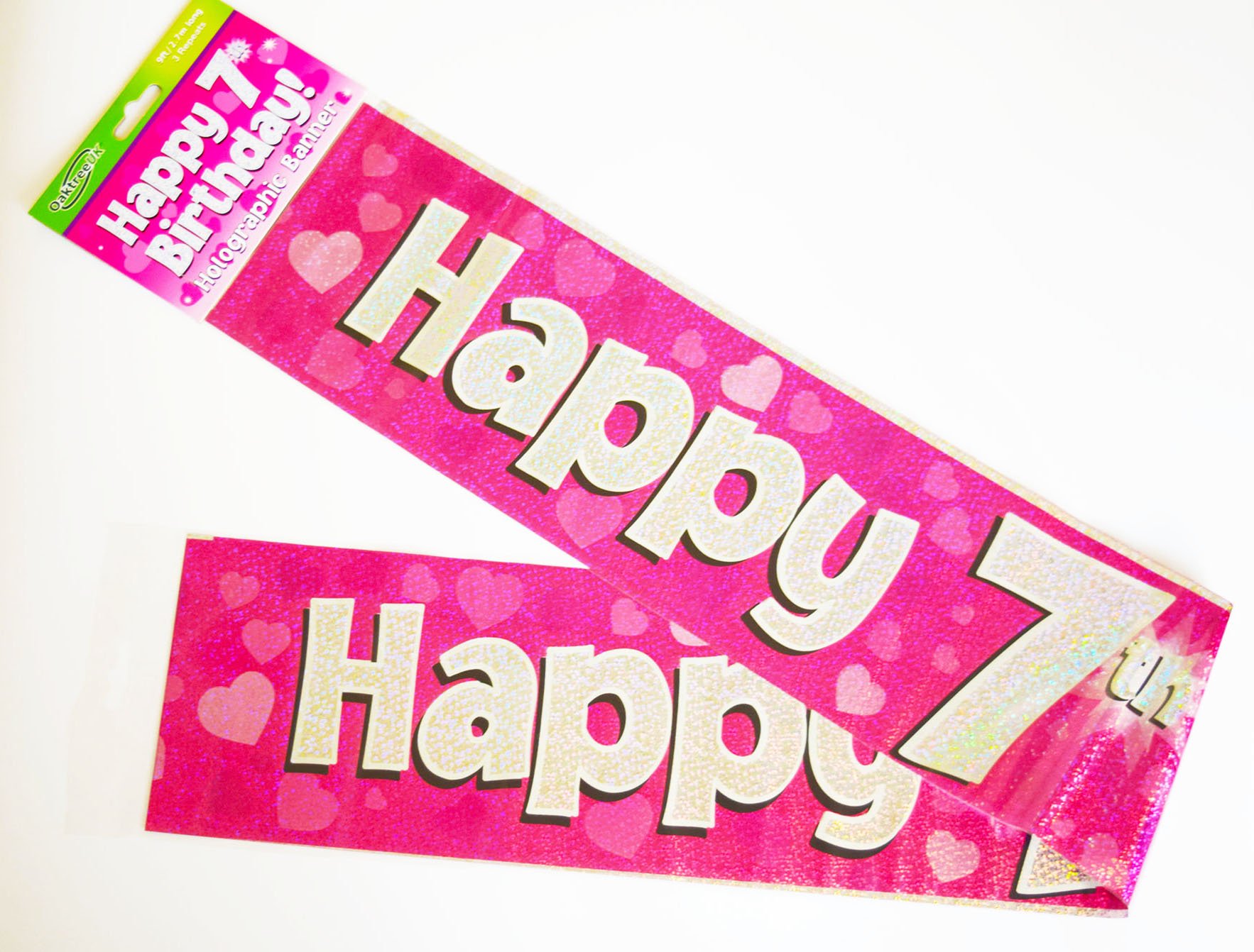 Happy 7th Birthday Banner Age Girl Pink Holographic Wall Kids Party ...