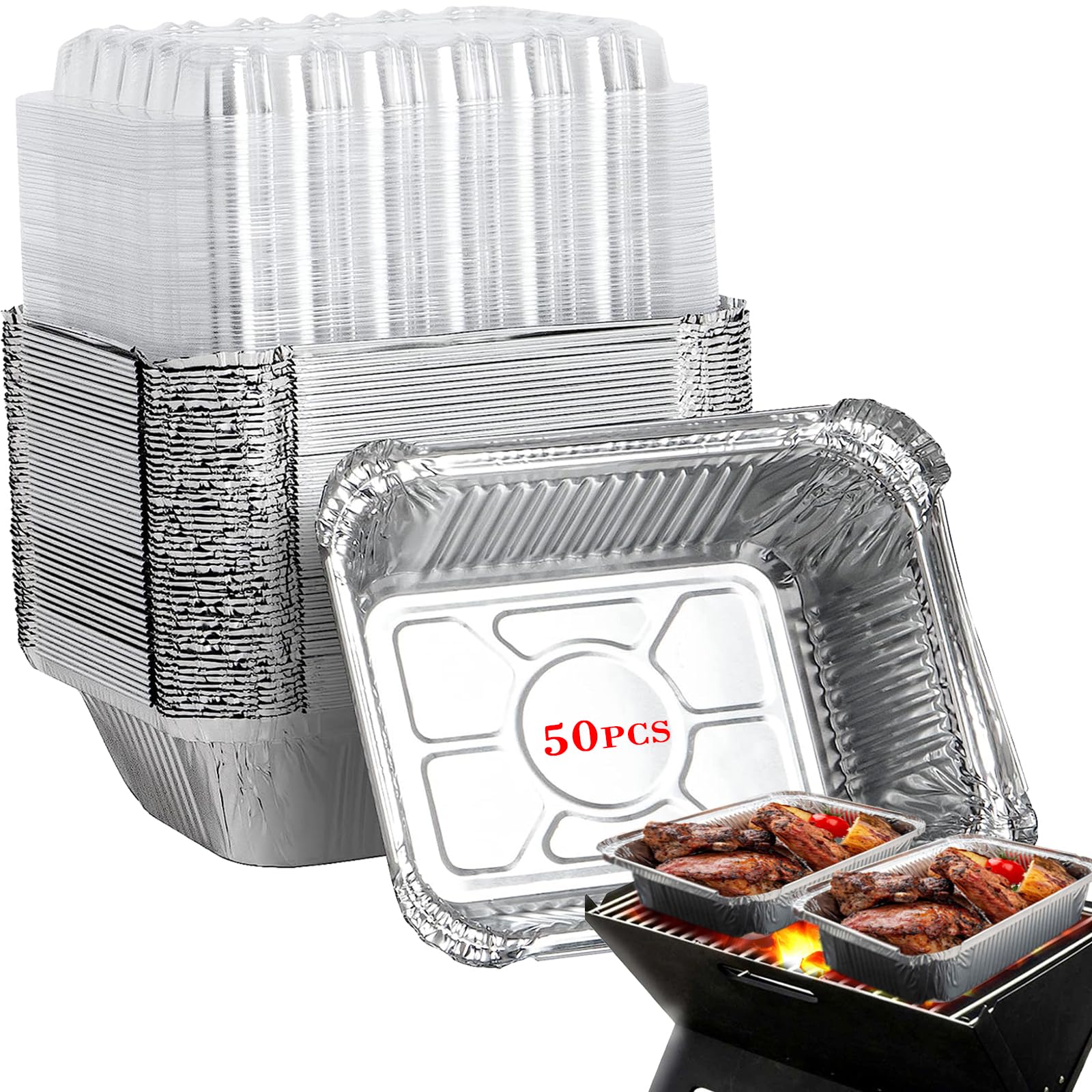 Charolas de Aluminio con Tapa Transparentes,50PCS Charolas para Hornear ...