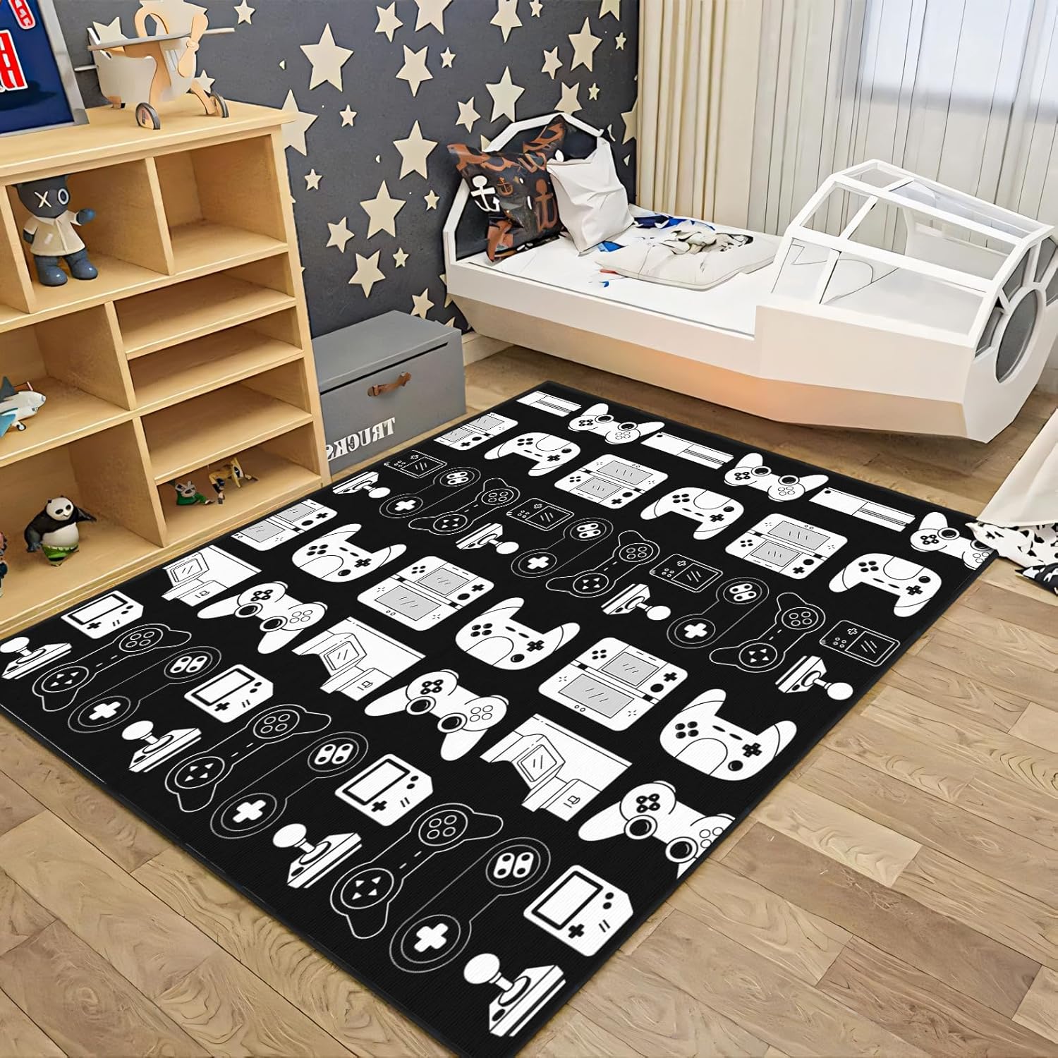 Amazon.com: Auetwyona Gamer Rug for Boys Room 3x5 Area Rug Black/White ...