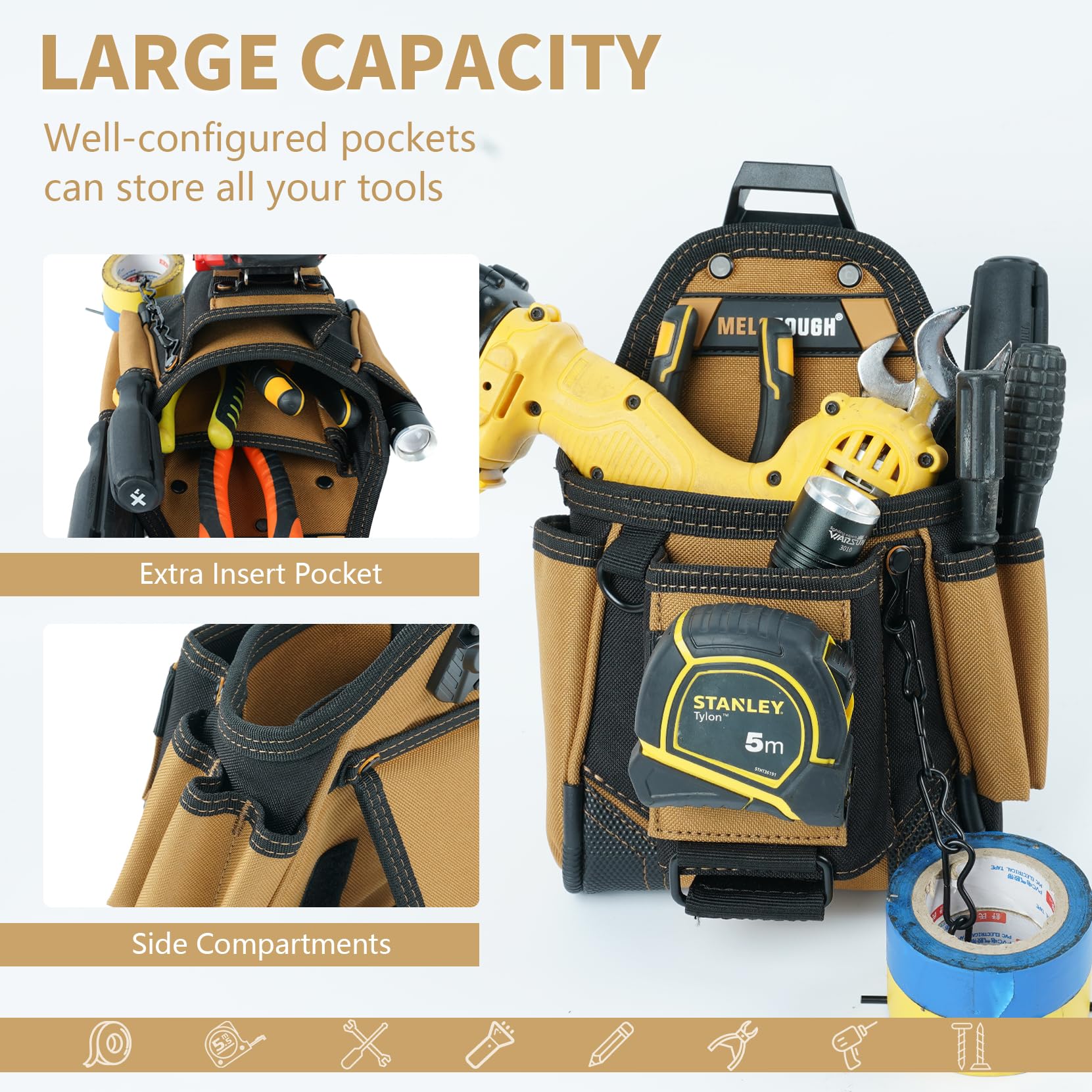 Tool Belt Pouch MELOTOUGH Electrician Tool Pouch - 9 Pocket Belt ...