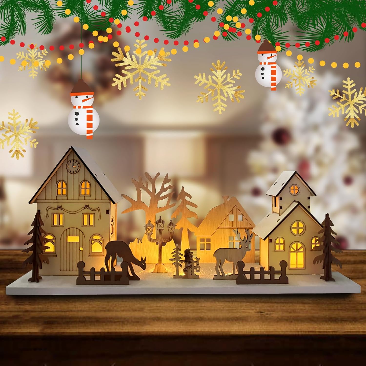 Amazon.com: Supergorea Led Light up Wooden Christmas House Desktop ...
